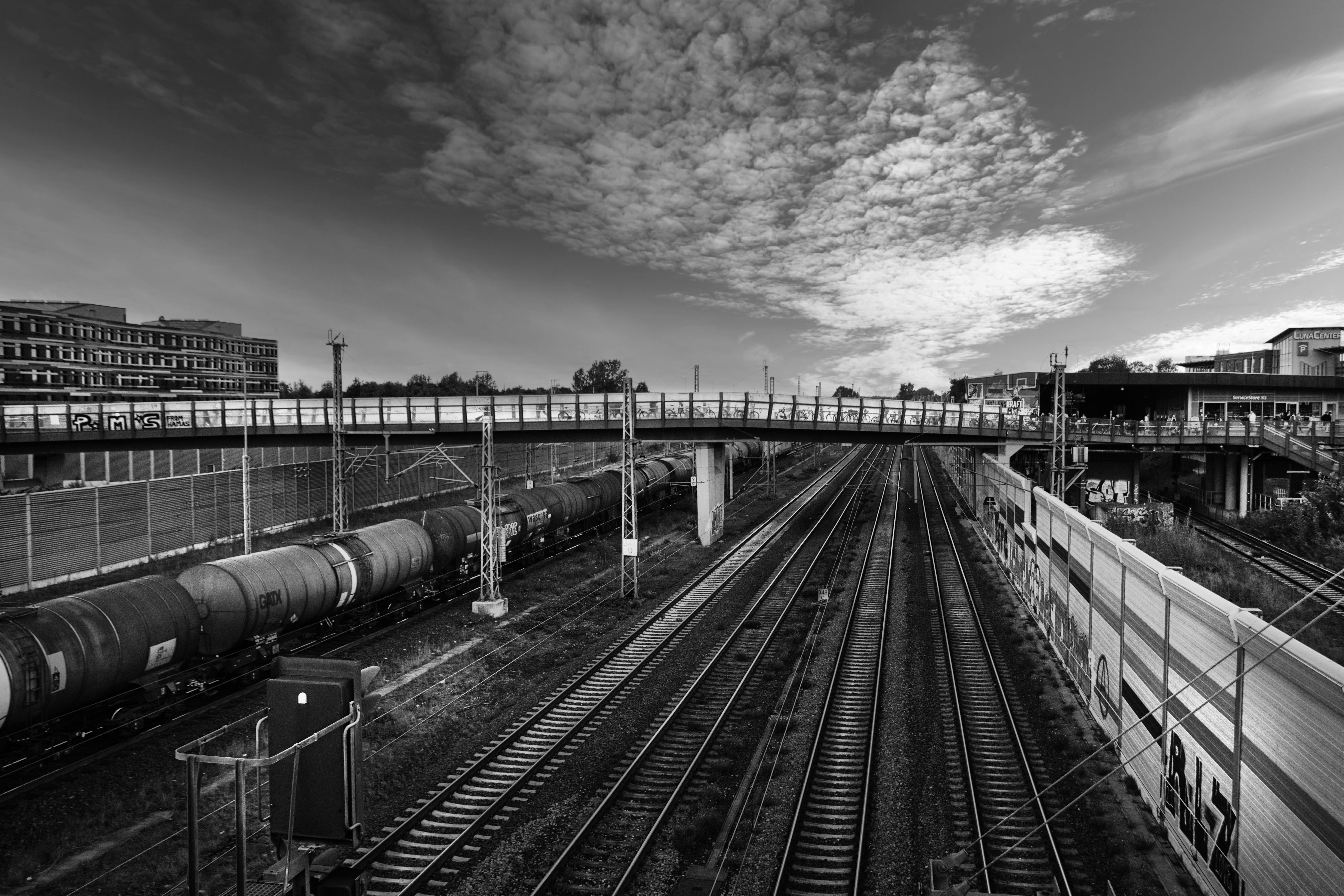 Grayscale Photo of Railroads · Free Stock Photo