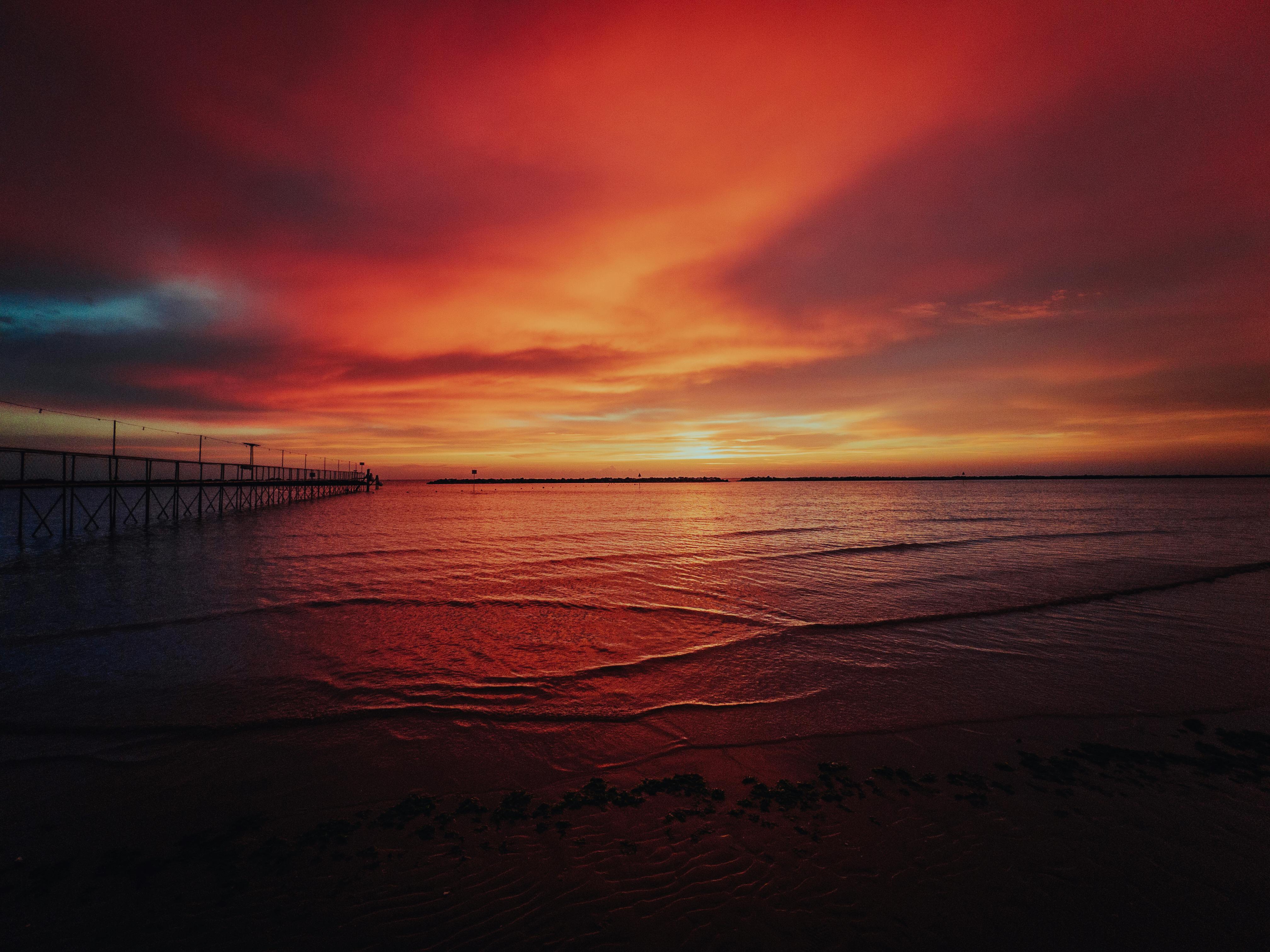 Red Sunset over Sea Shore · Free Stock Photo