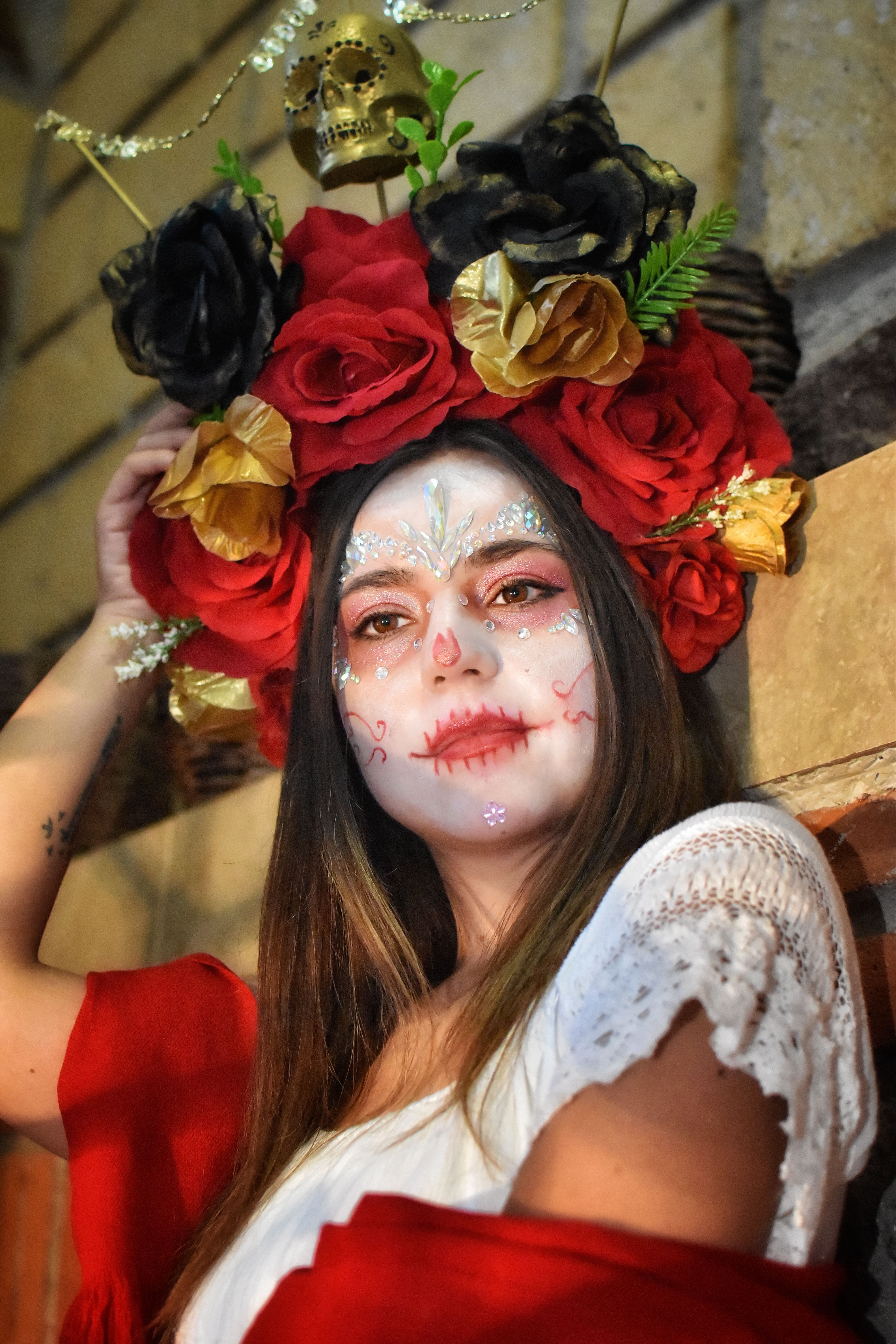 Model in Catrina Costume in Bar · Free Stock Photo