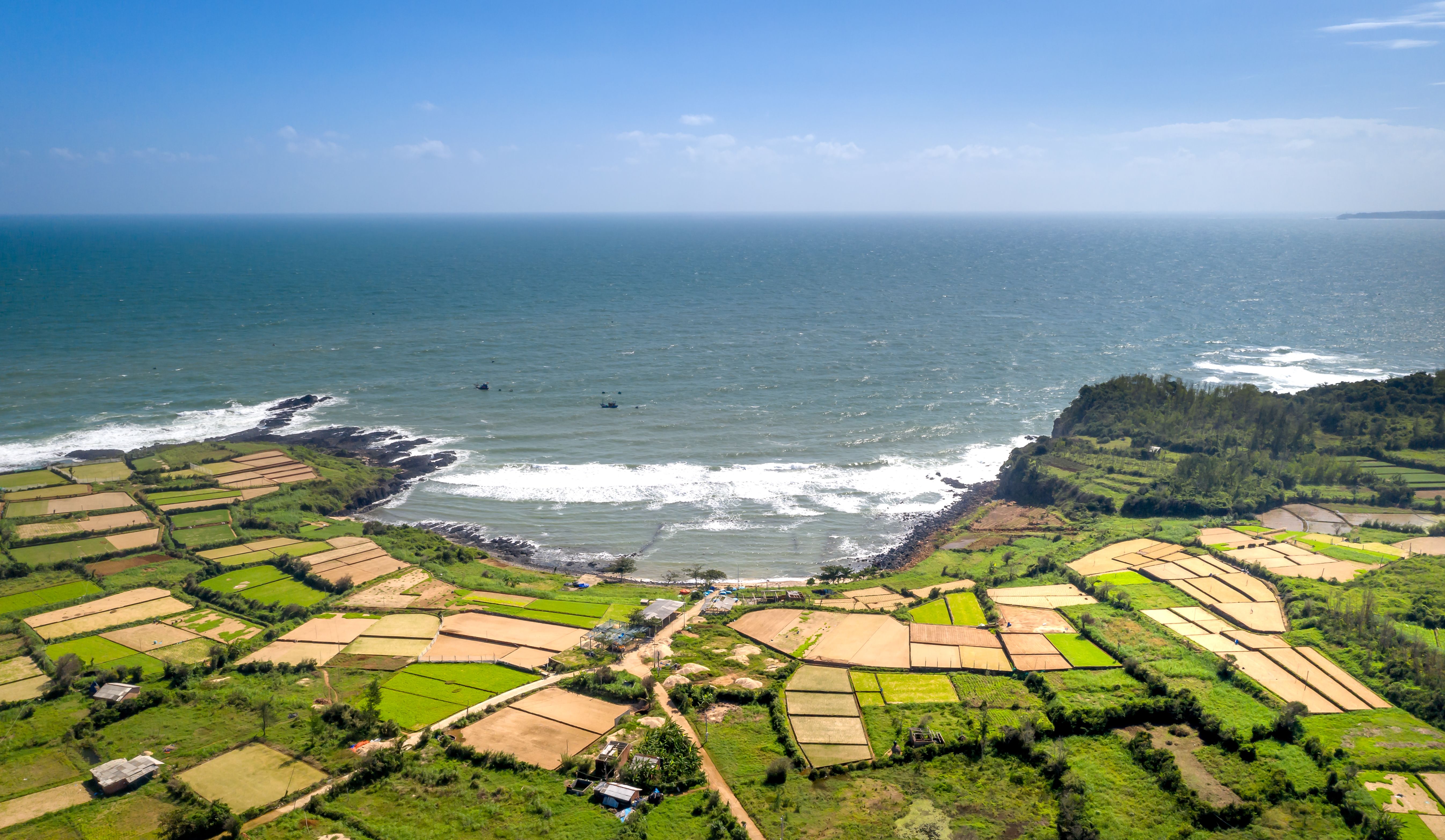 An Aerial Shot of an Agricultural Land by the Sea · Free Stock Photo