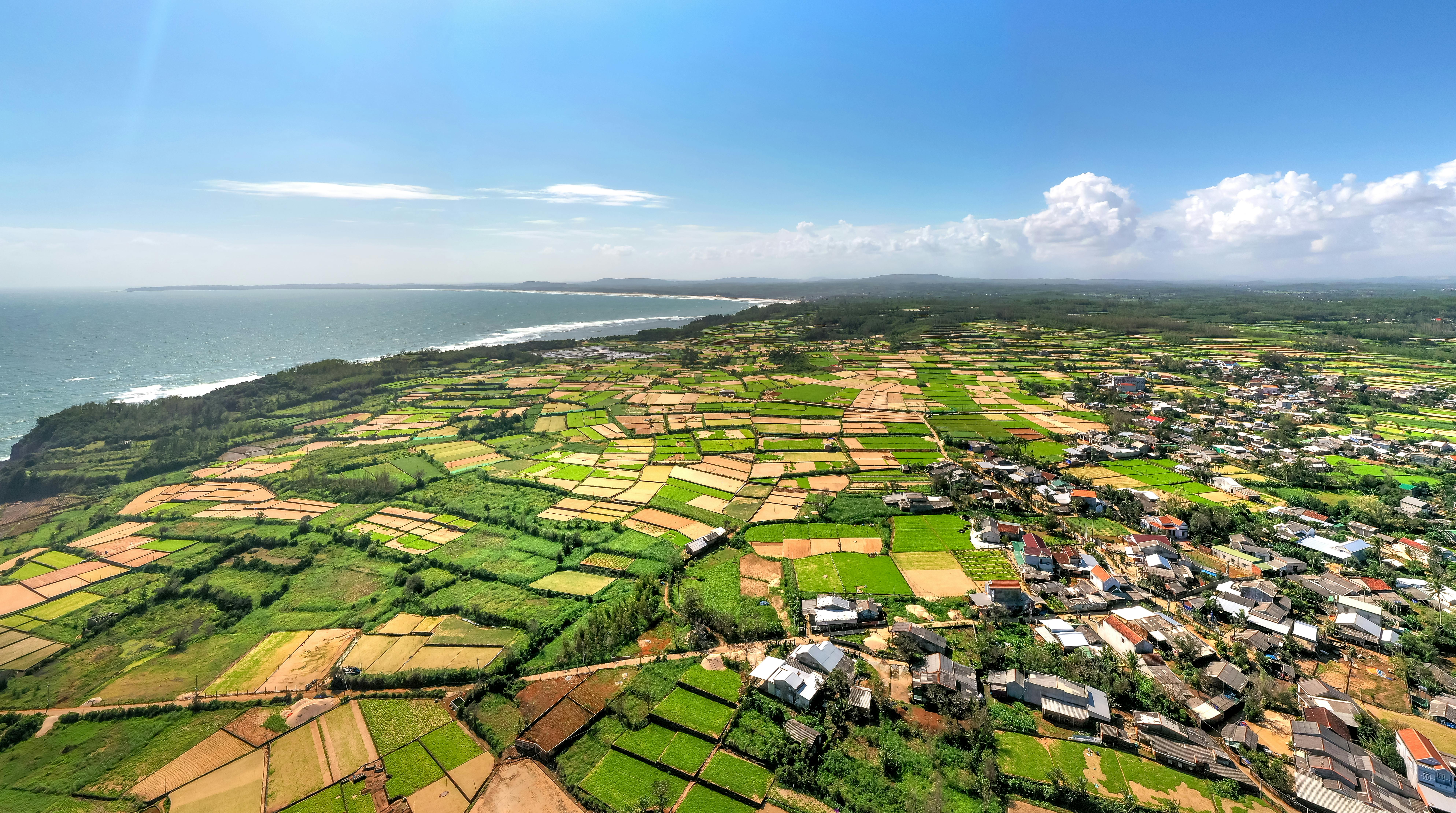 Fields near Town and Sea Shore · Free Stock Photo