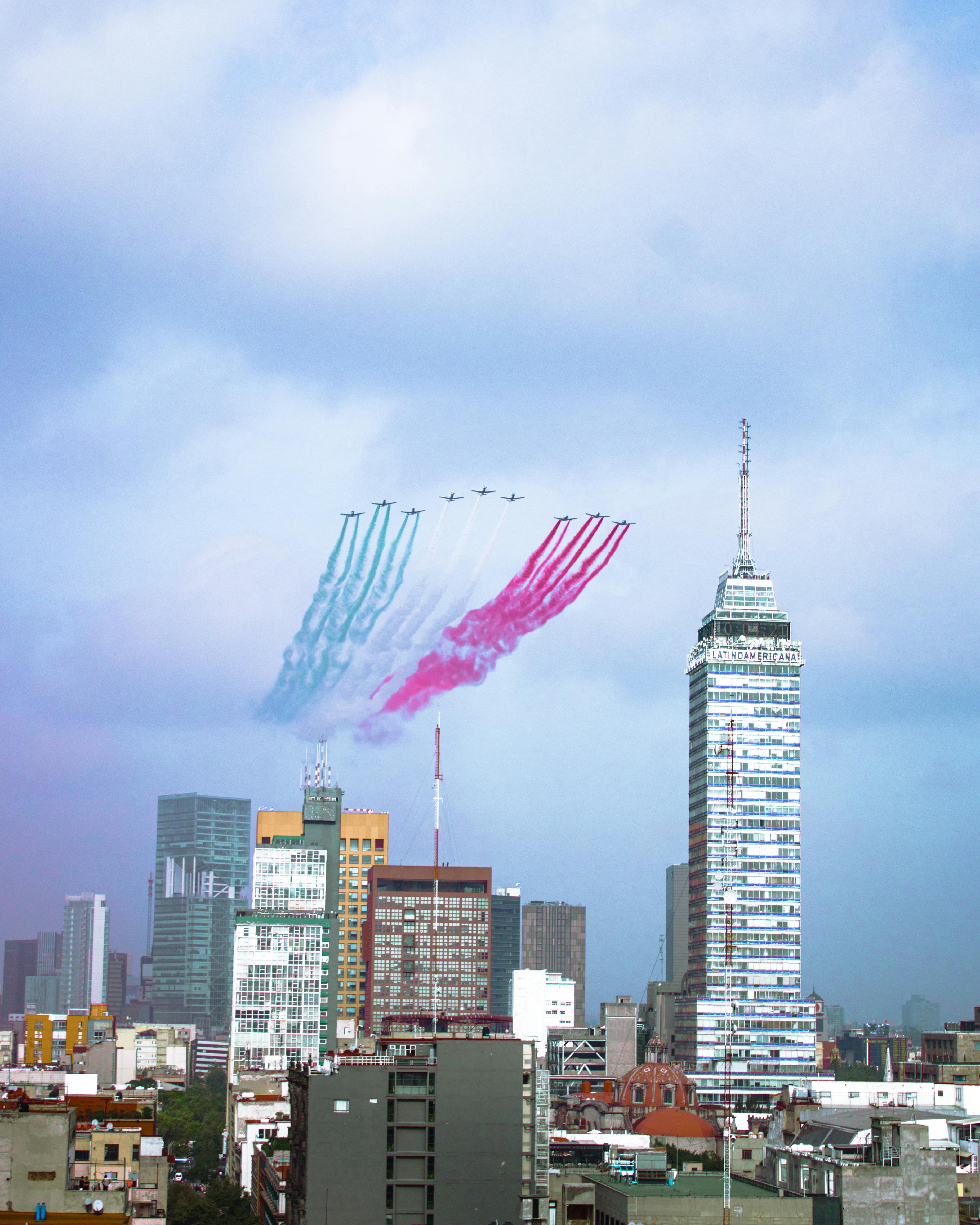 Military Jets Forming Mexican Flag above Mexico City · Free Stock Photo