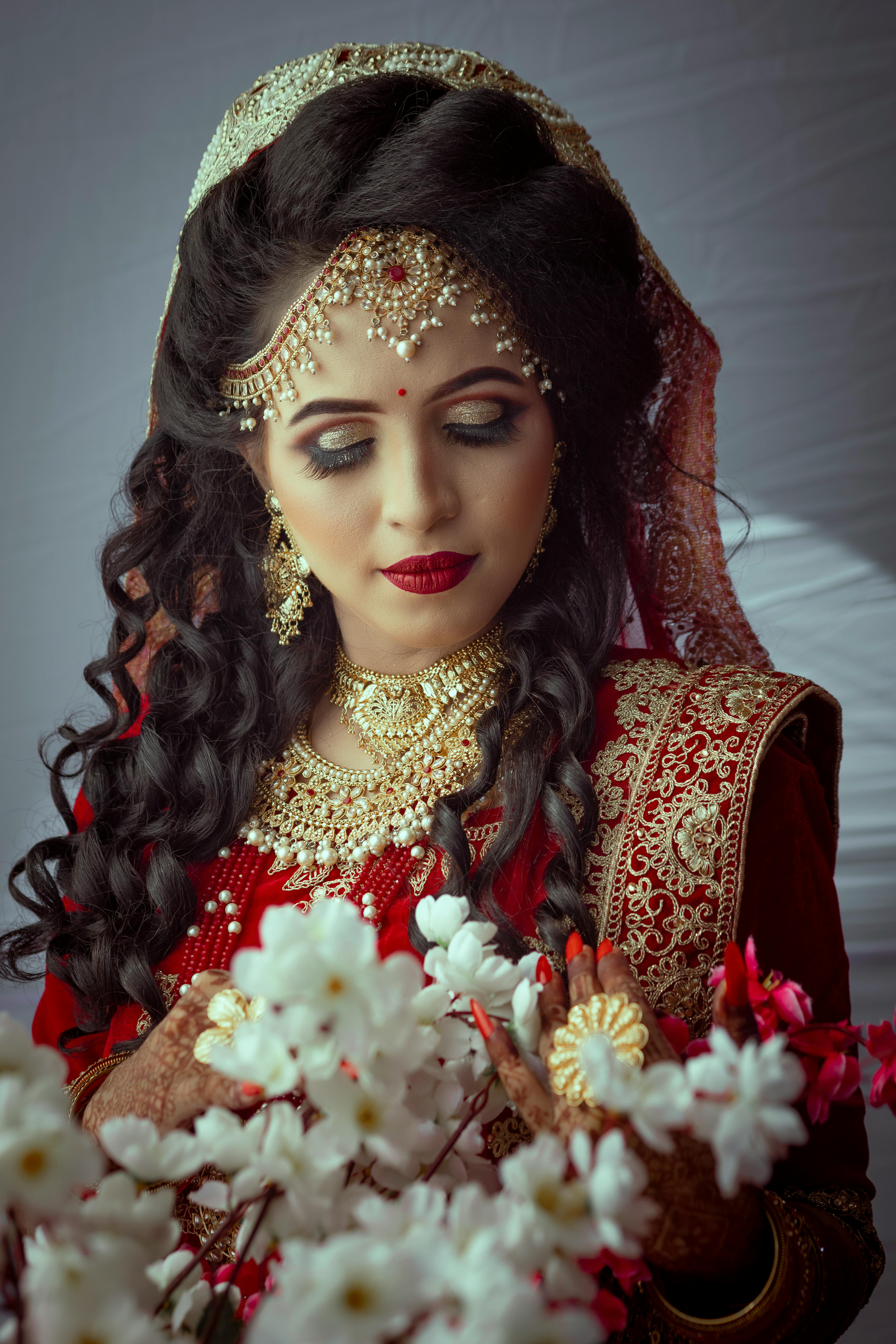Photo of a Bride with a Red Veil · Free Stock Photo