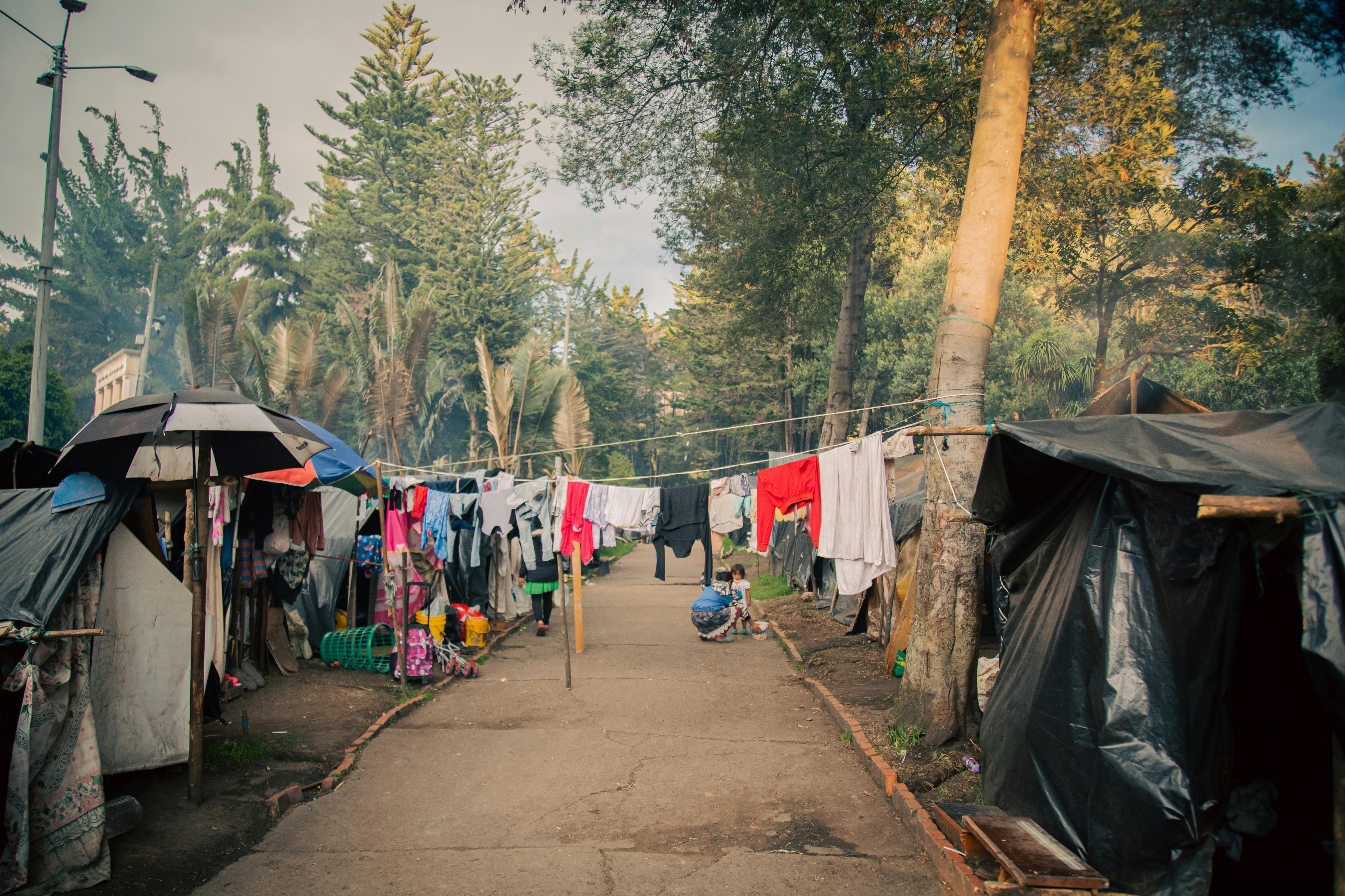 Settlement Tents in a Forest and Laundry Hanging over a Footpath · Free ...