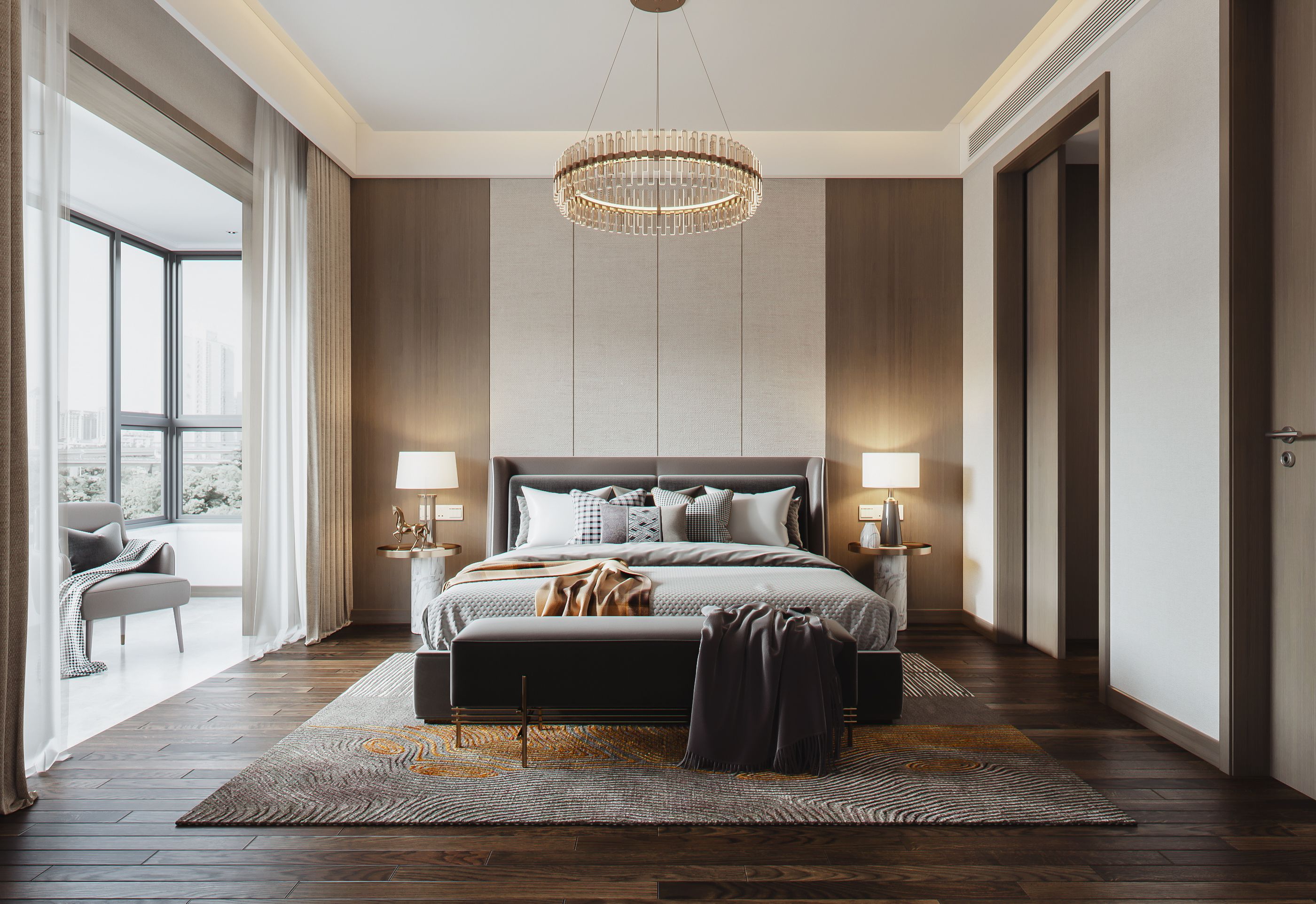 Visualization of the Design of a Luxurious Bedroom with a Double Bed ...