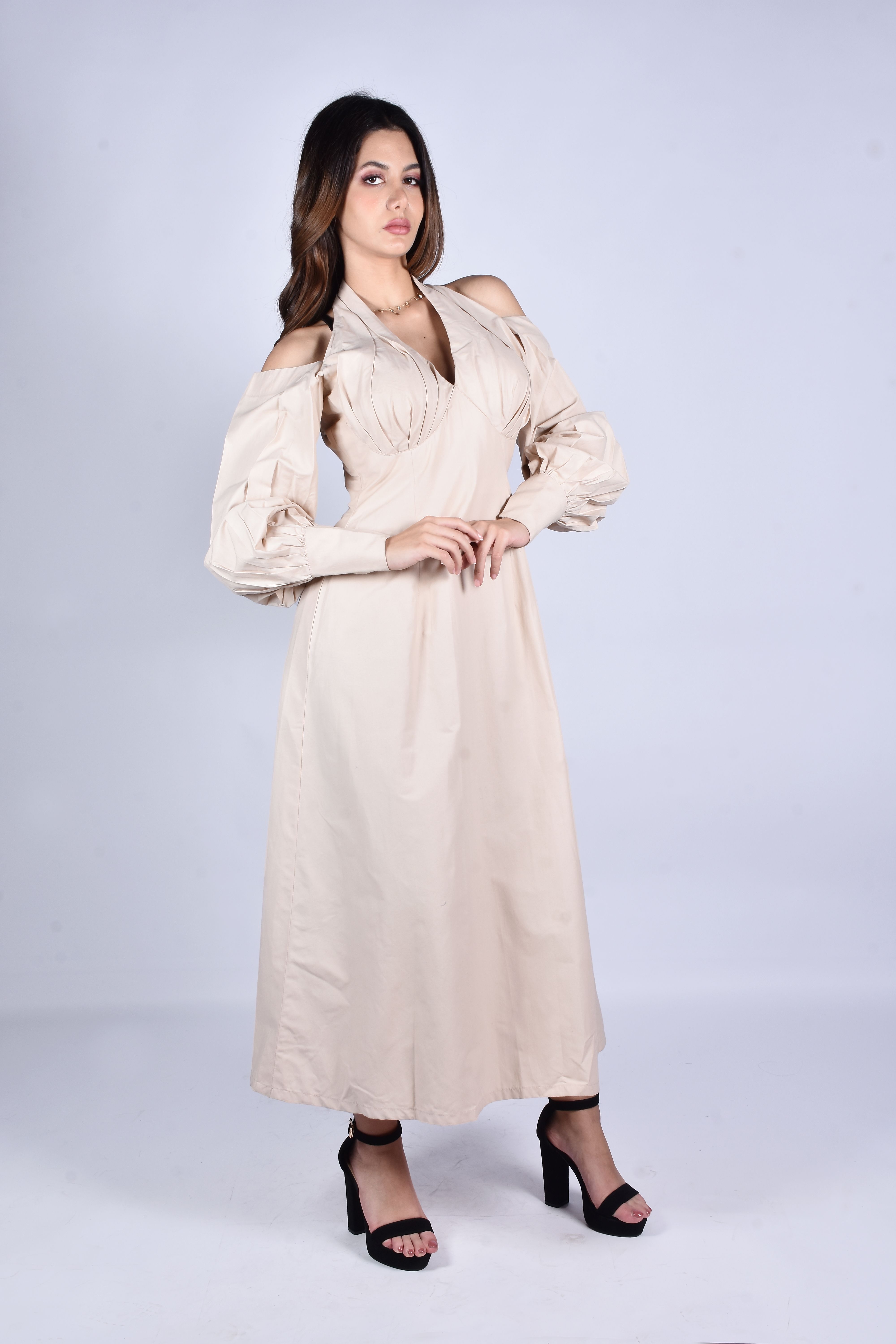 A Woman Wearing a Blue Silk Dress Standing in a White Background · Free ...