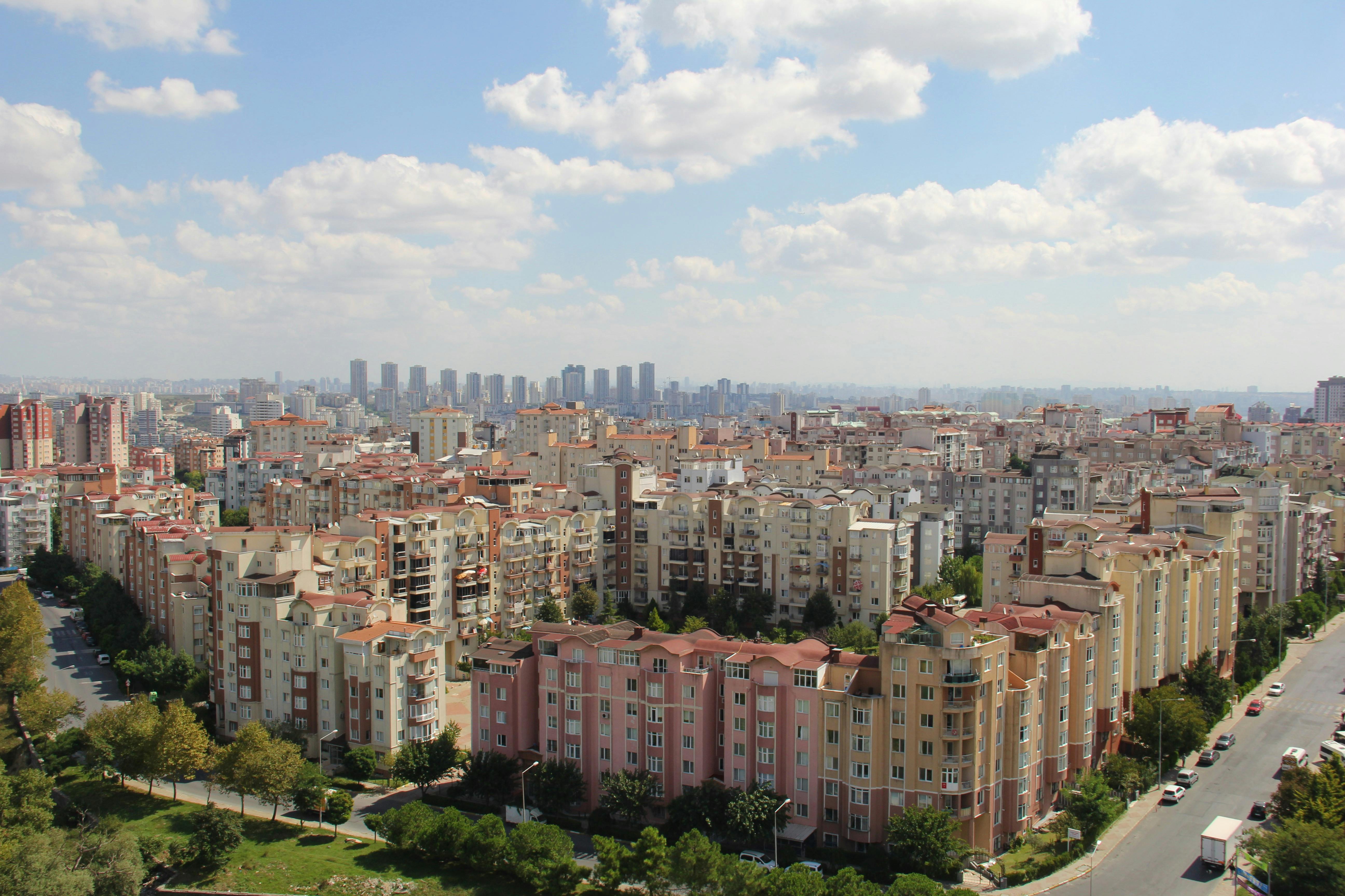 Panoramic View of a City with Residential Neighbourhood in the ...
