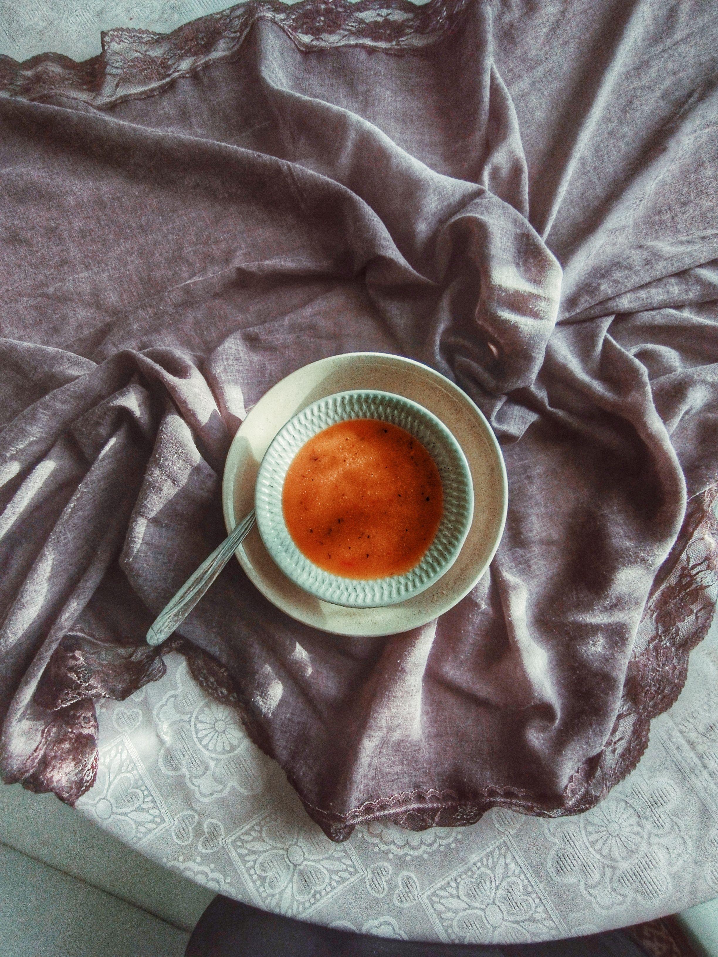 Still Life with an Orange Dessert in a Bowl, on a Purple Cloth · Free ...