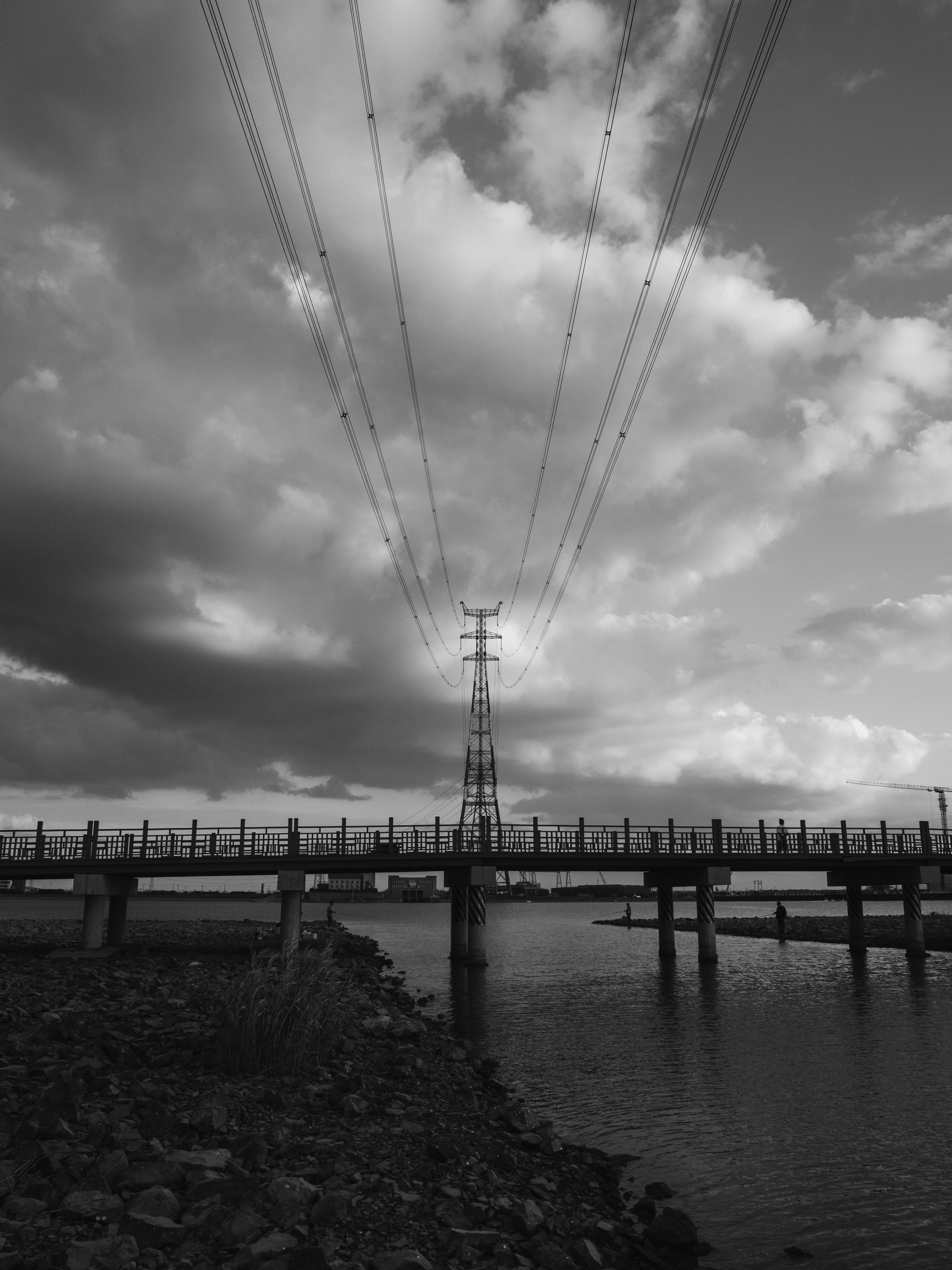 Electricity Lines above Bridge and Water · Free Stock Photo