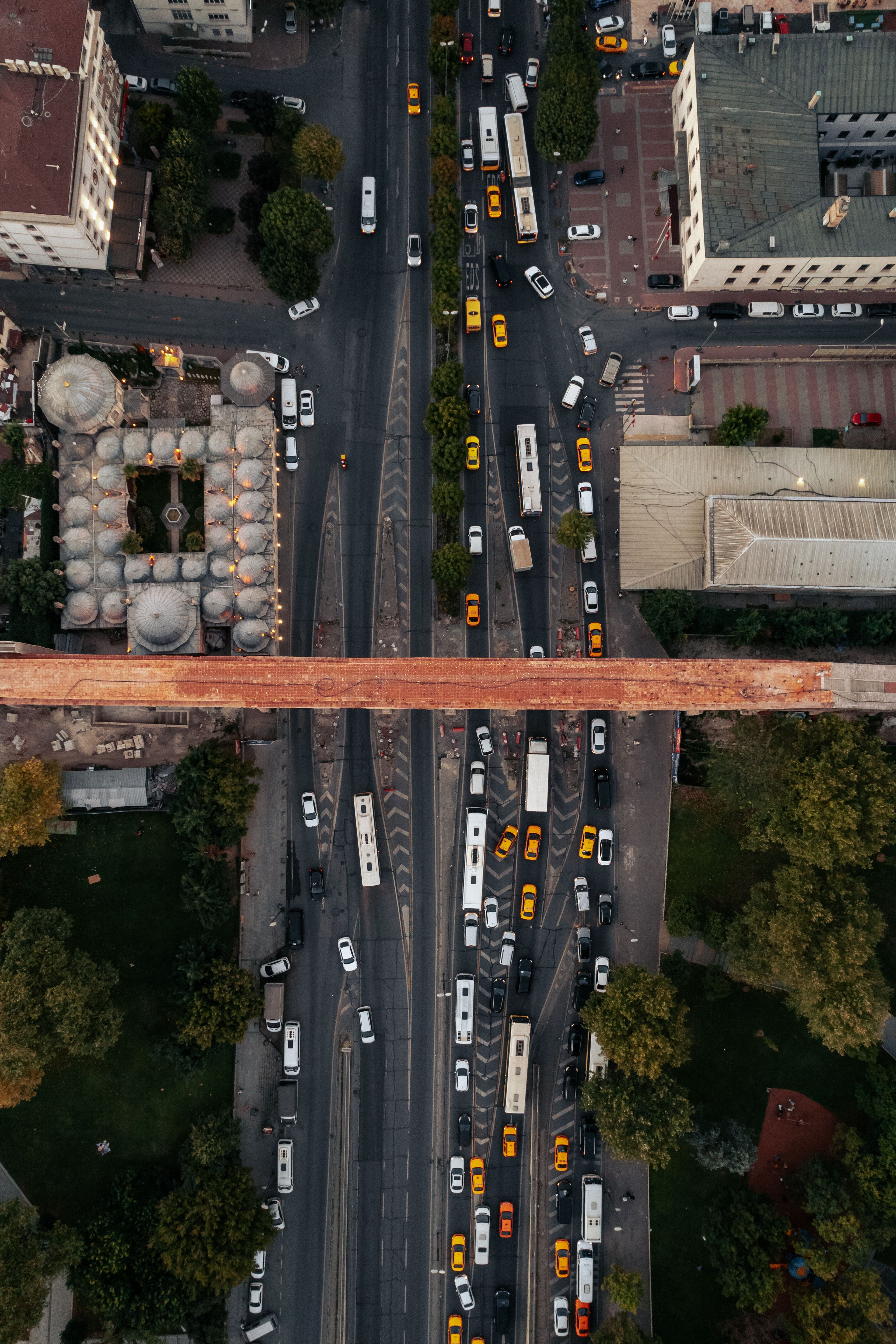 Aerial View of Traffic Along a City Street · Free Stock Photo