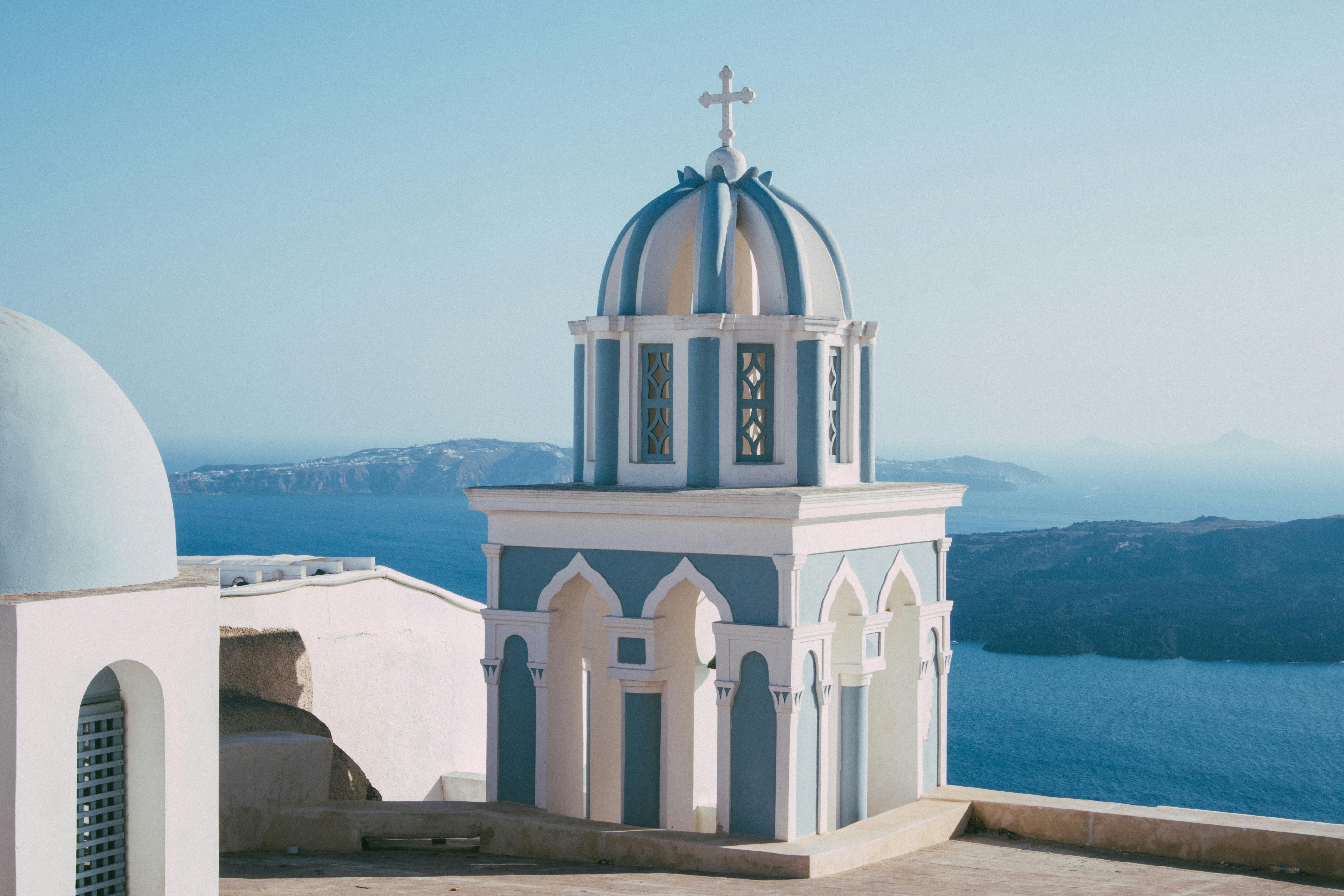 Church in Santorini with the View of the Sea · Free Stock Photo