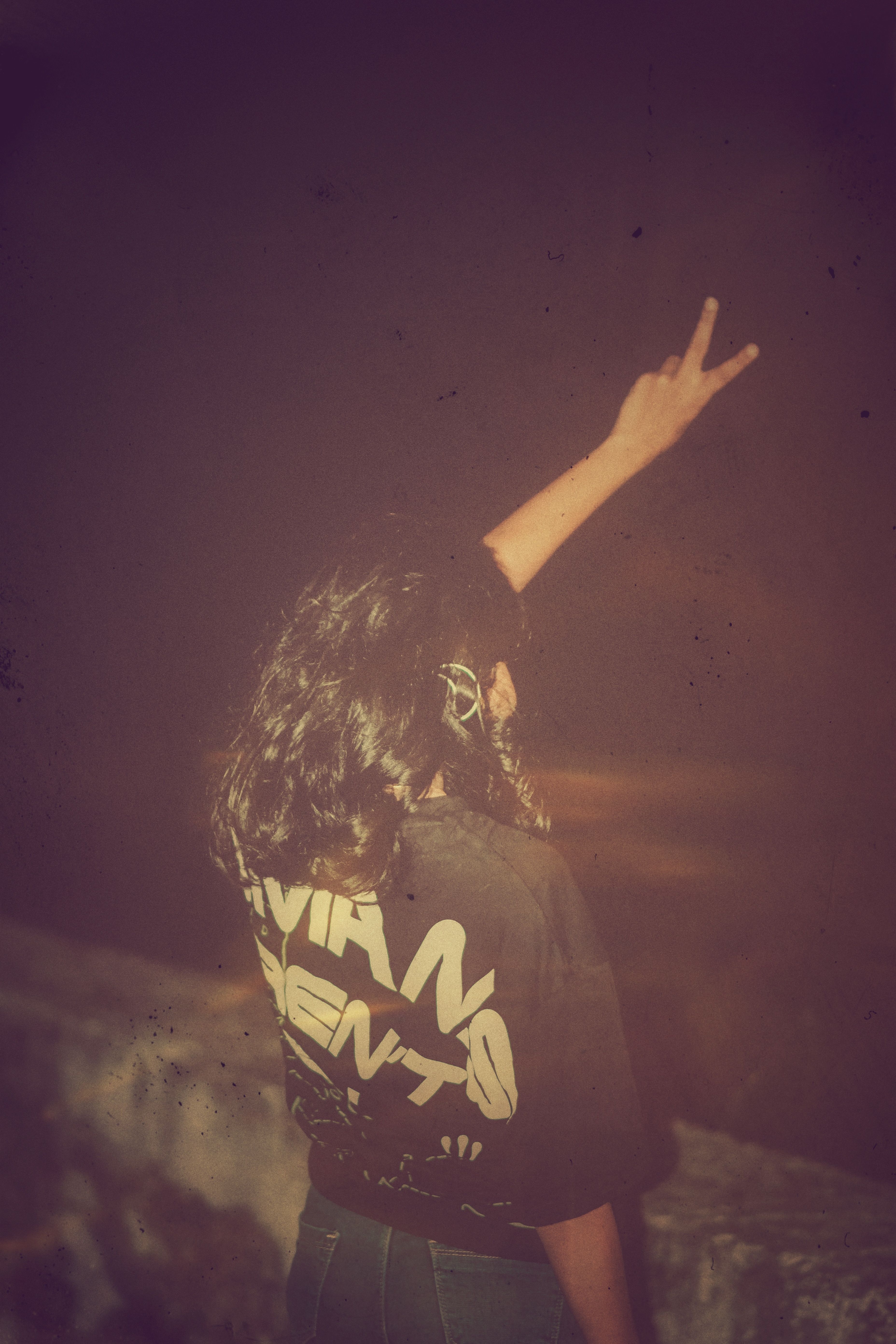 Back View of a Woman Doing Peace Sign · Free Stock Photo