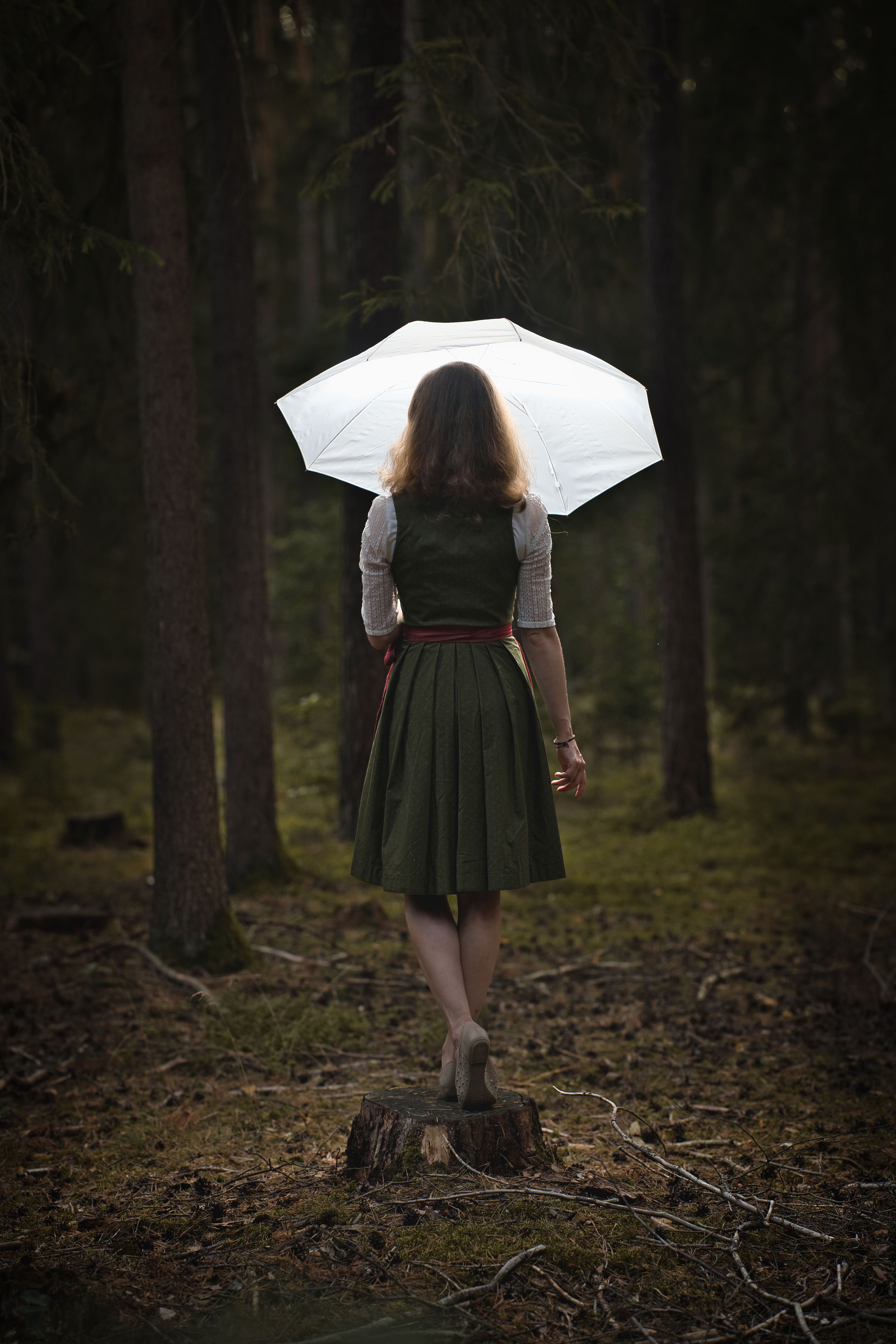 Woman In White Dress Holding Red Umbrella · Free Stock Photo