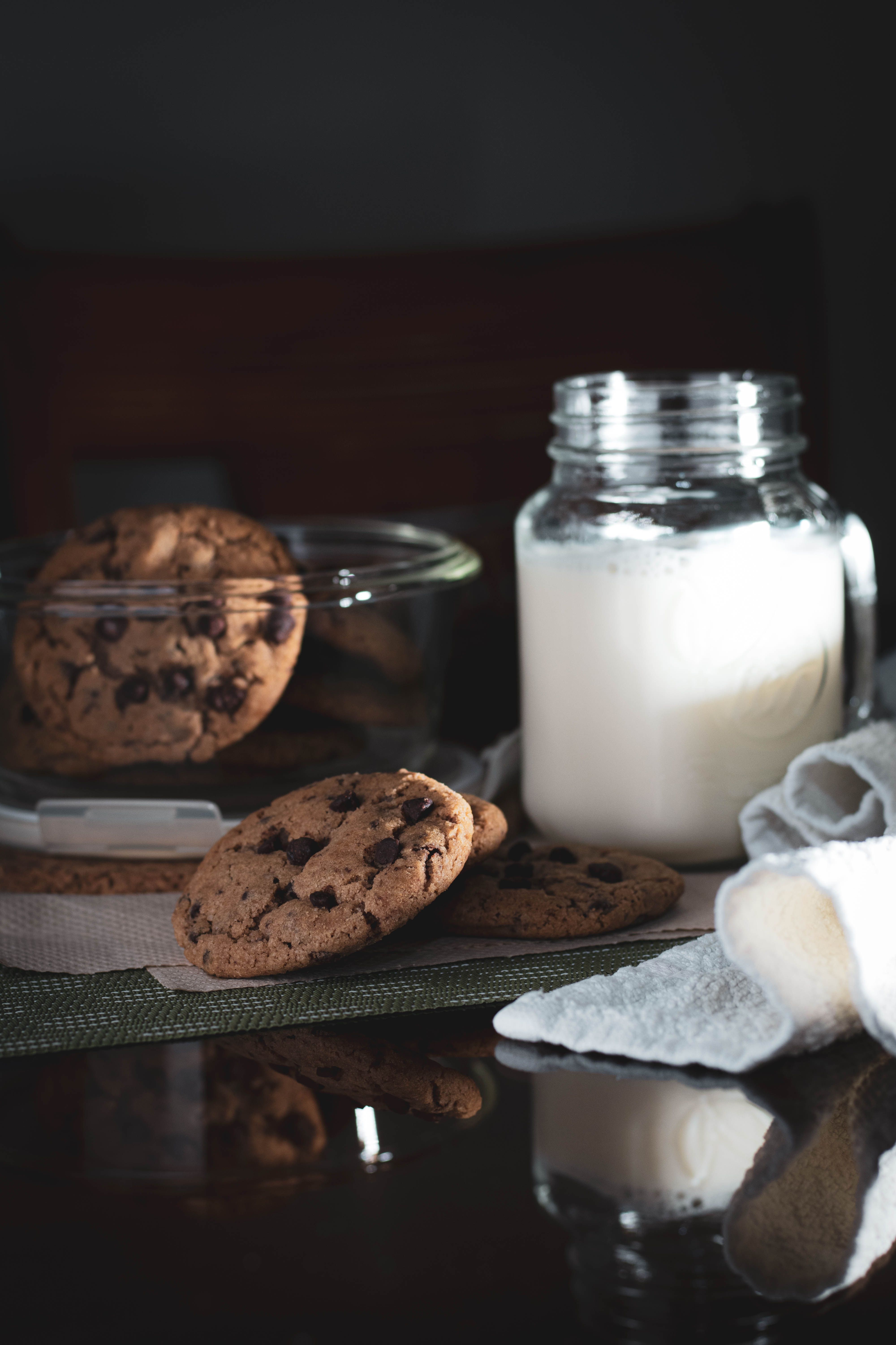 Chocolate Chip Cookies and Milk in a Jar · Free Stock Photo