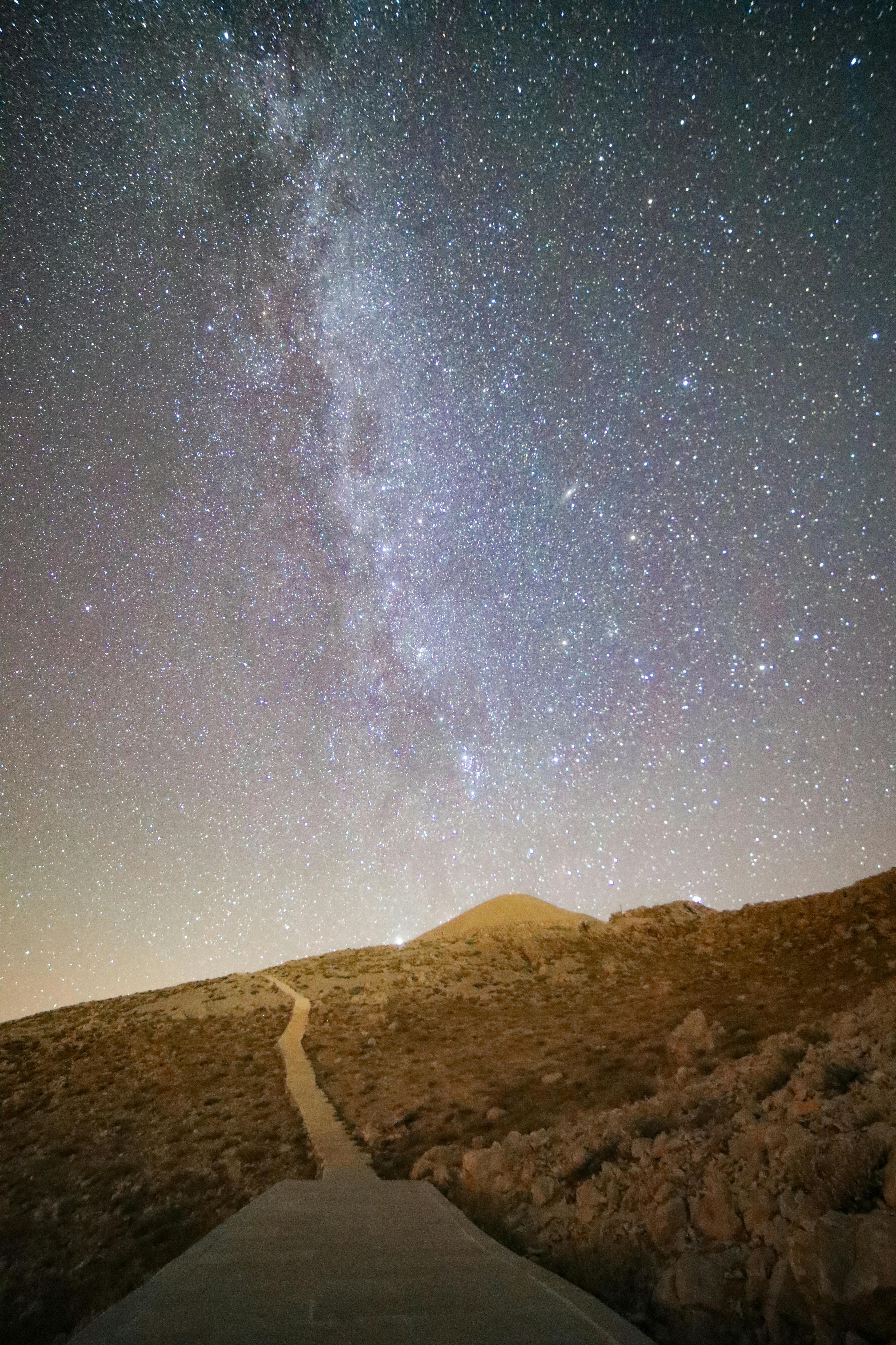 Footpath in Mountain Landscape and Galaxy in Sky · Free Stock Photo