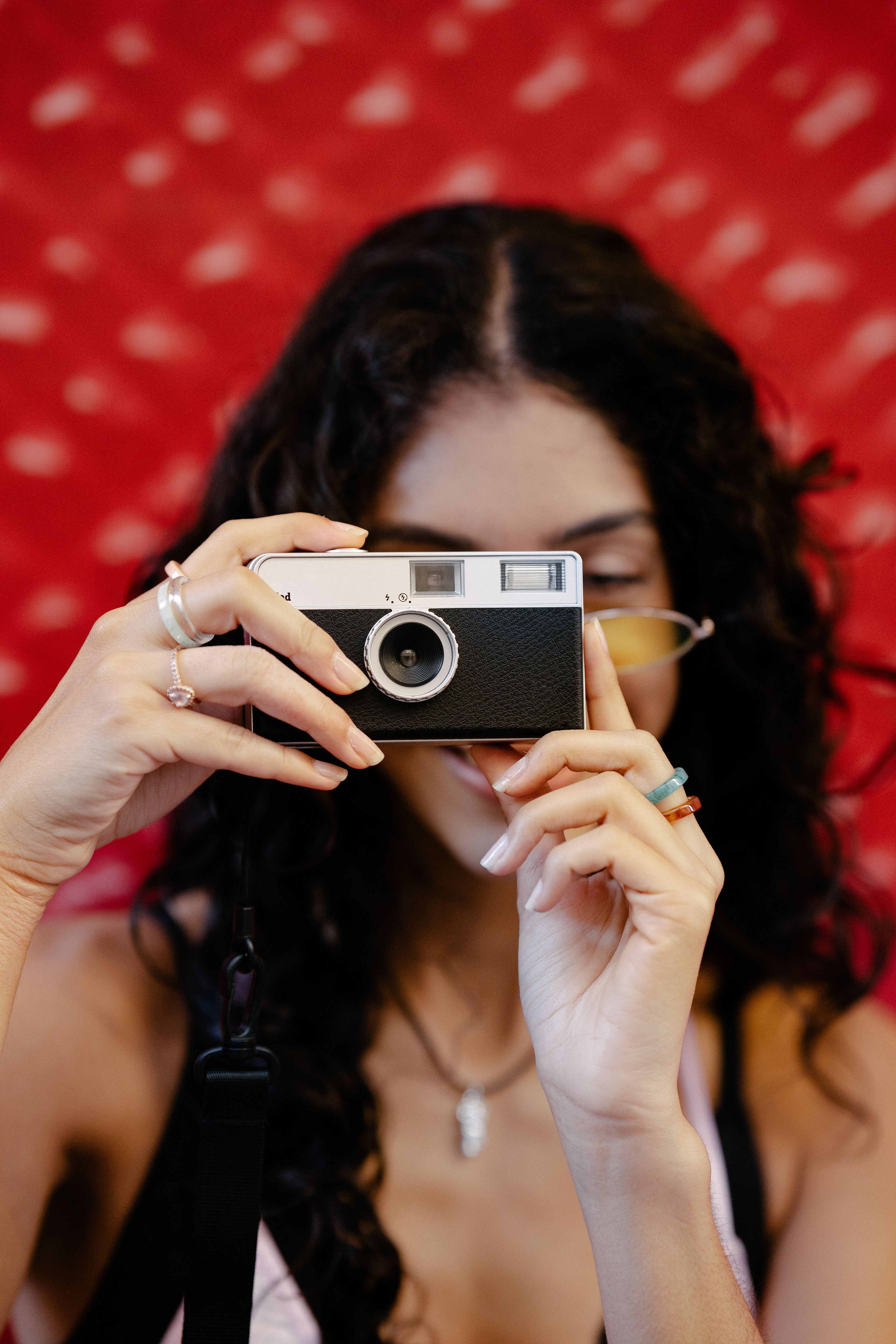 Woman Photographing with Use of Analog Camera · Free Stock Photo