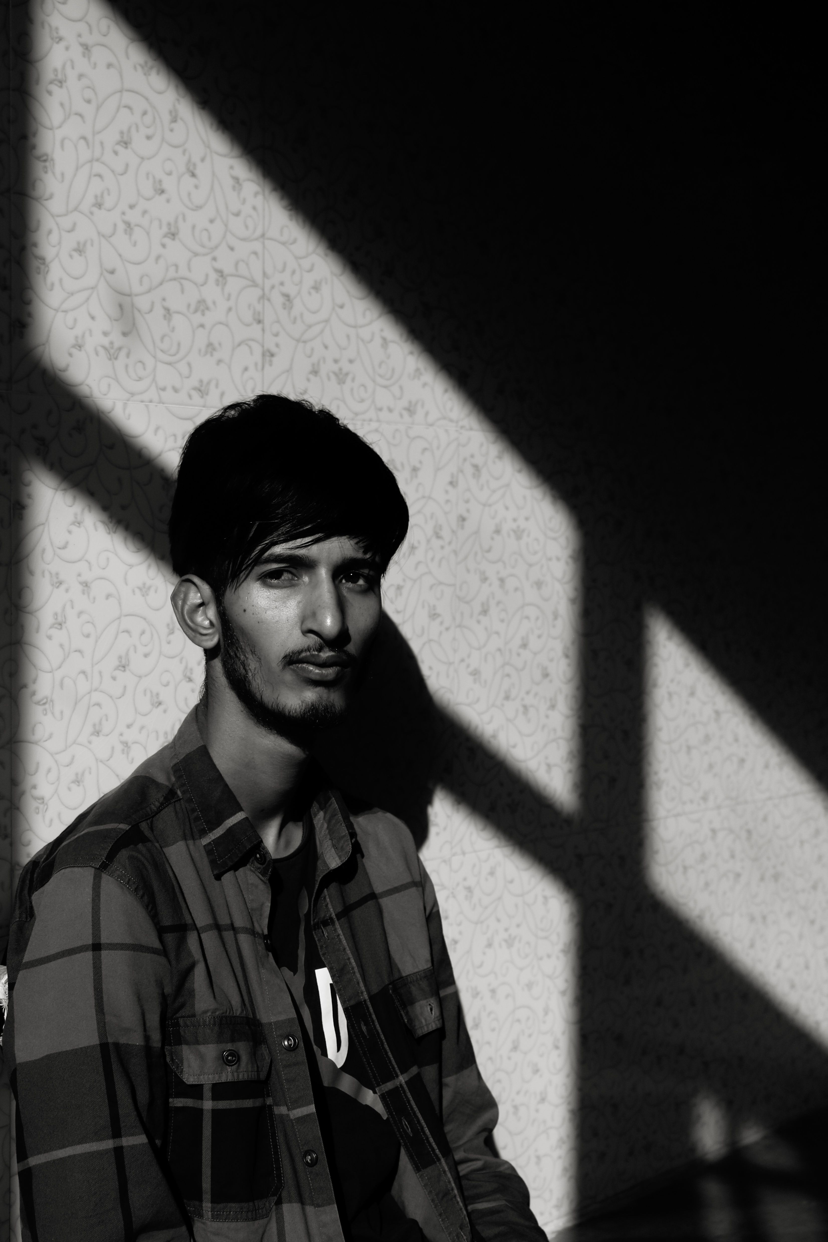 Back View of Man in Black and White Plaid Long Sleeves · Free Stock Photo