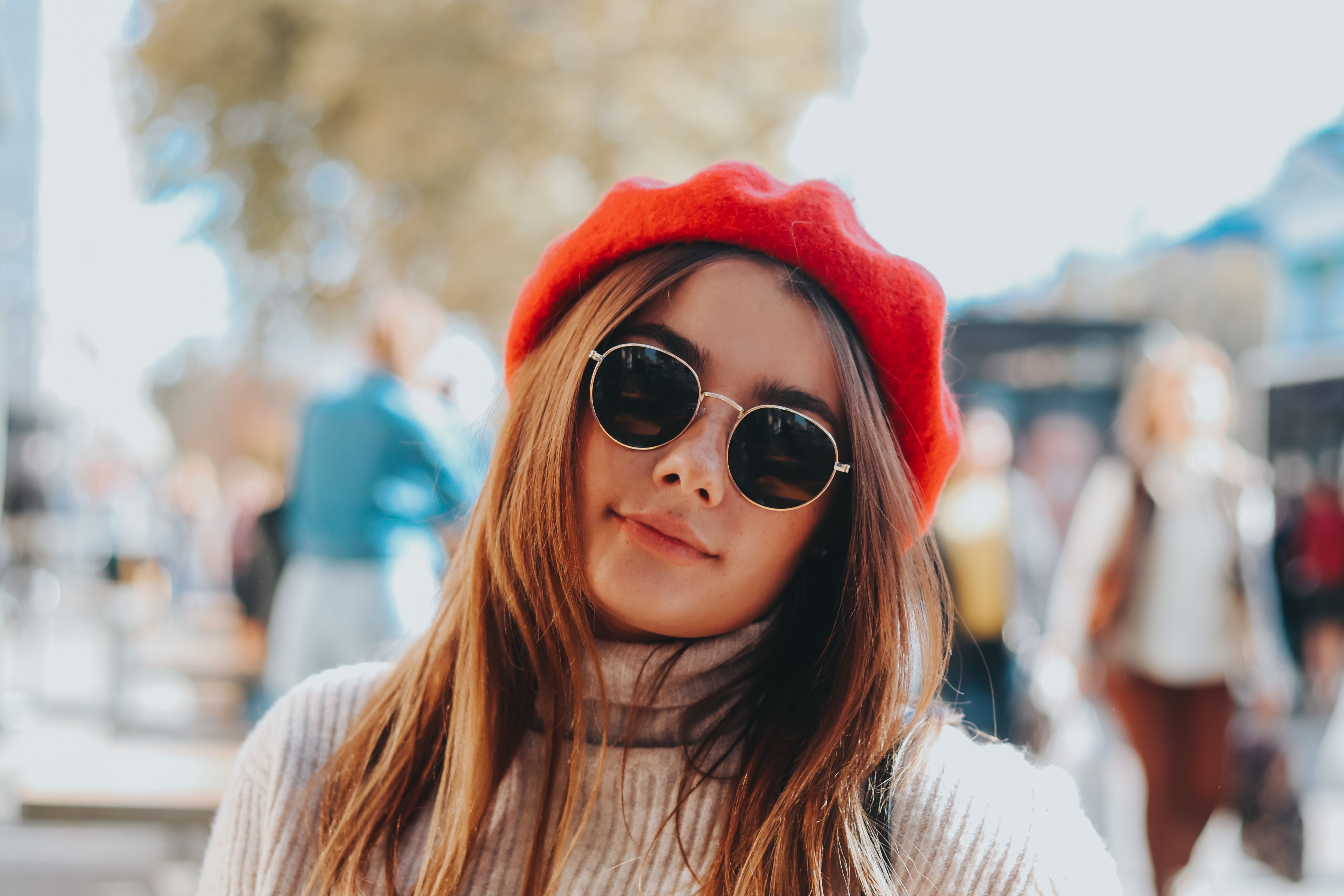 Beautiful Woman in Red Beret Wearing Sunglasses · Free Stock Photo