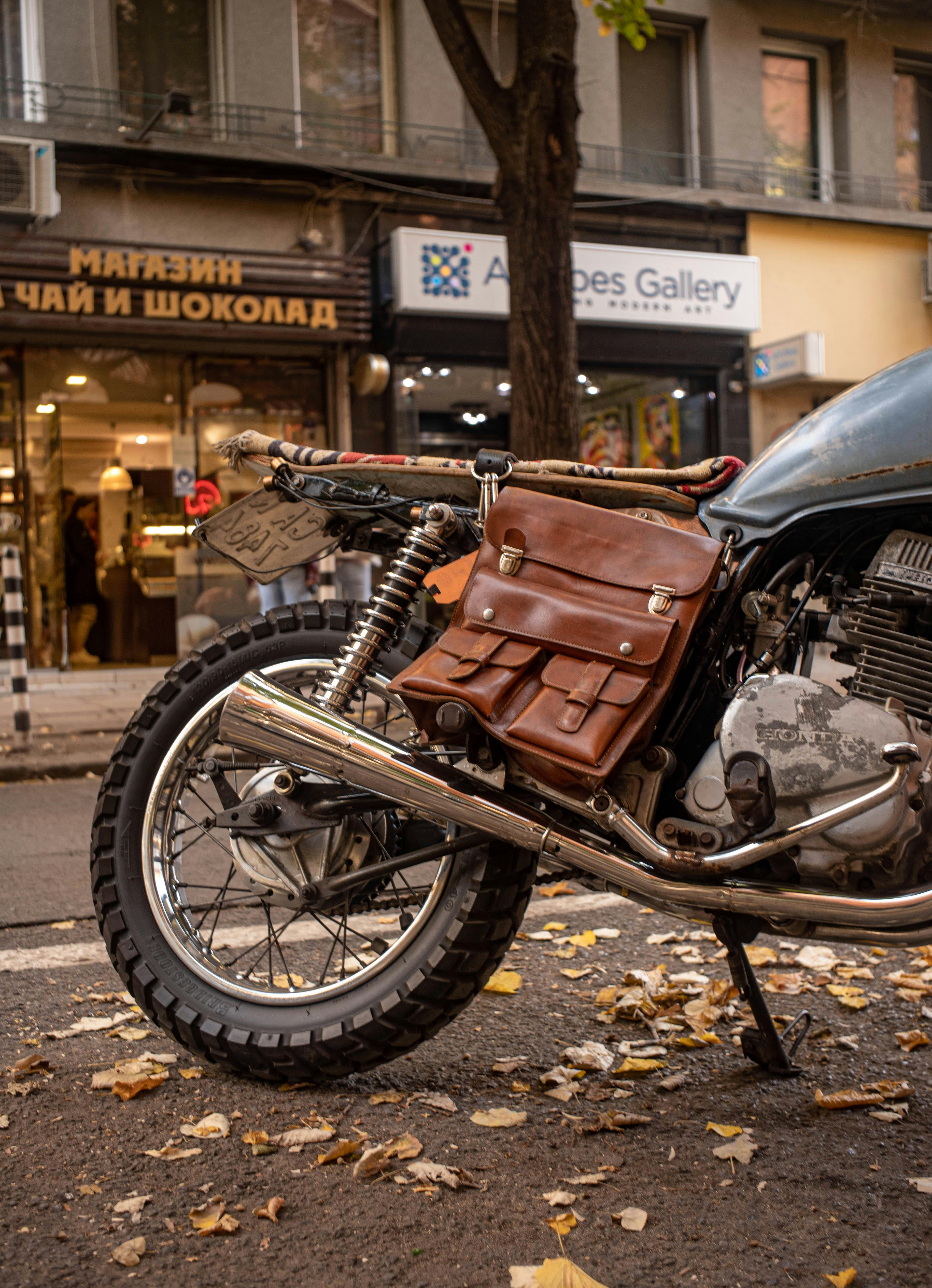 A Motorcycle with Brown Bag · Free Stock Photo