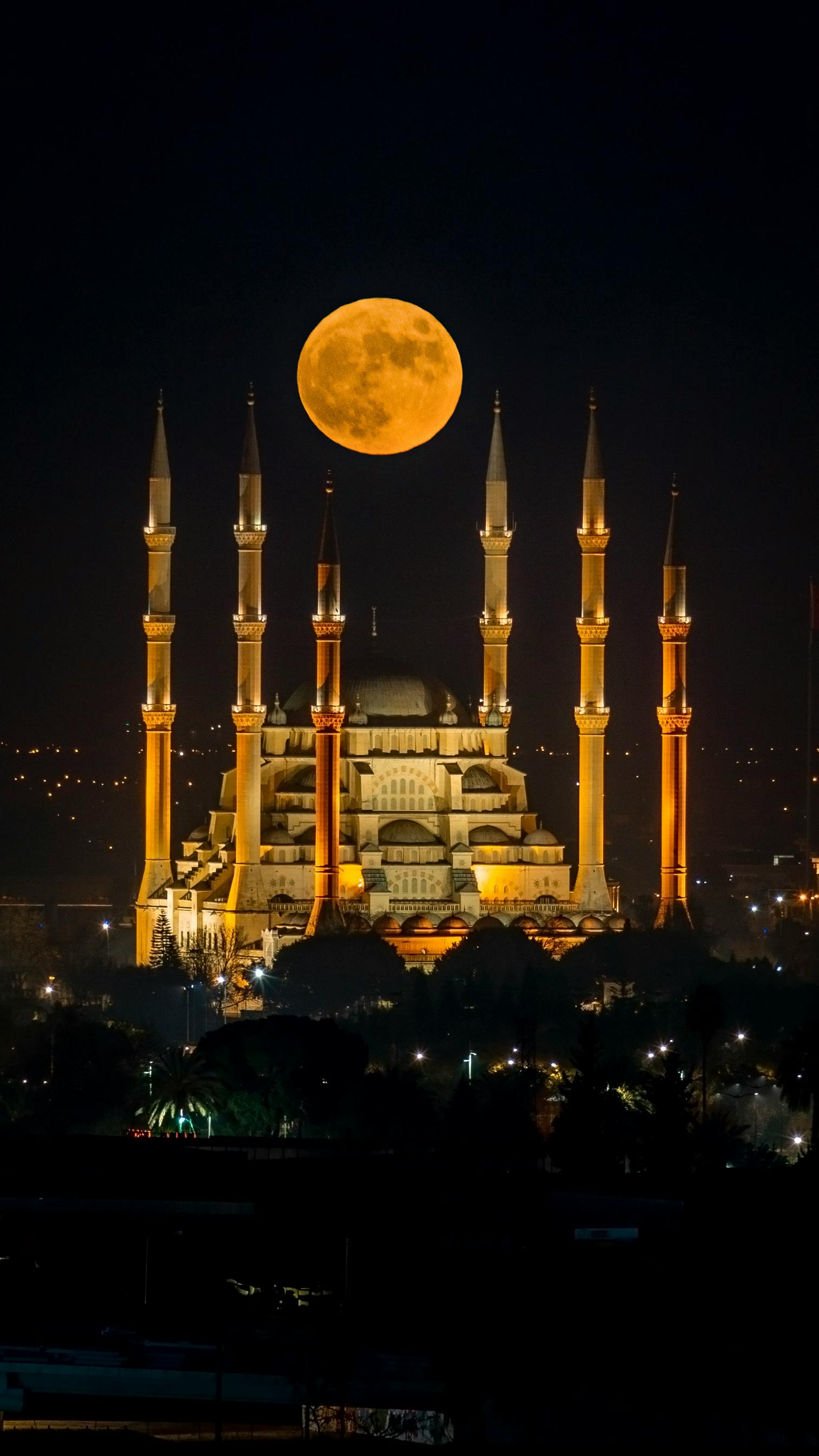 Illuminated Mosque at Night · Free Stock Photo