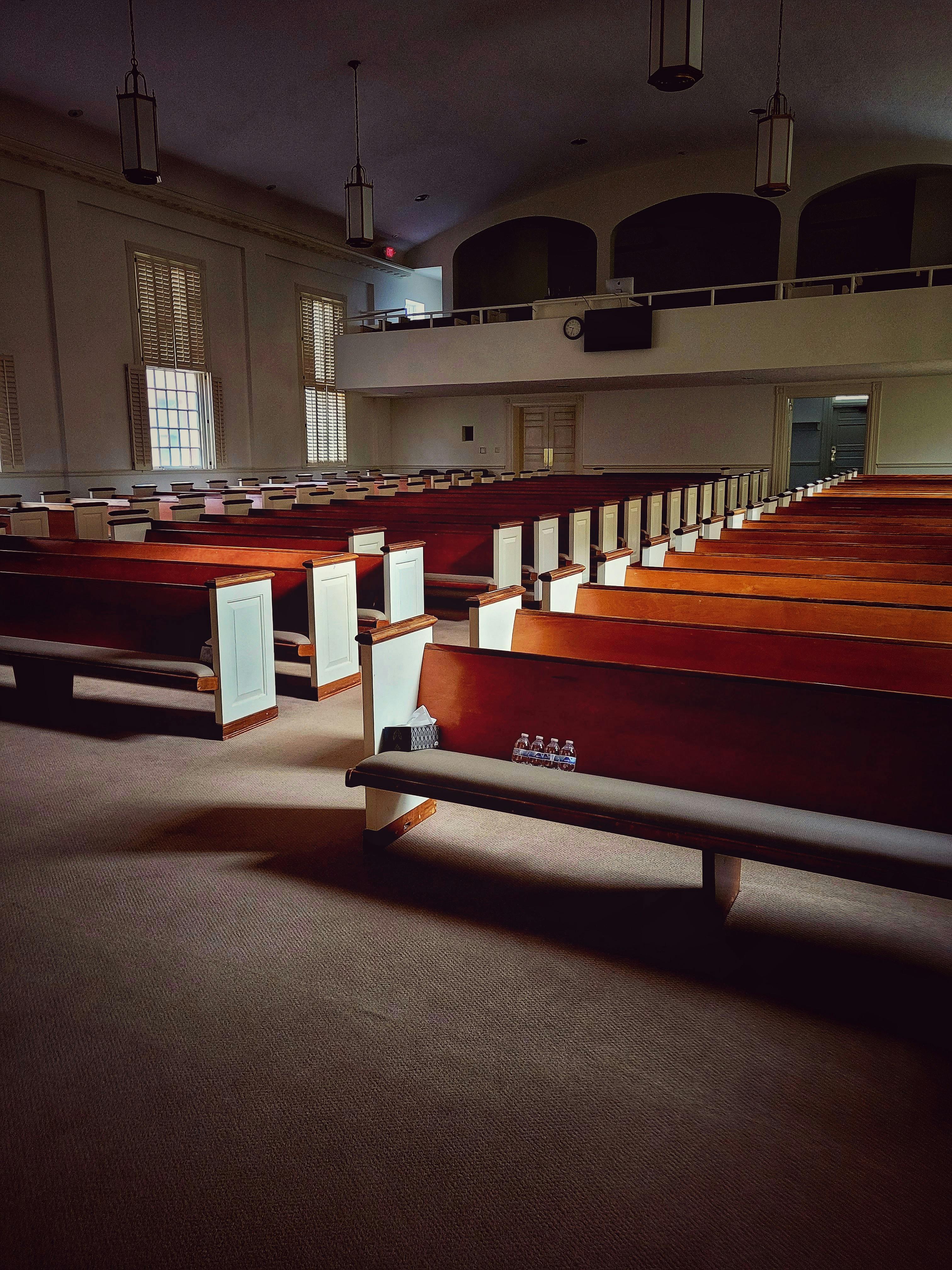 Empty Church with Wooden Pews · Free Stock Photo
