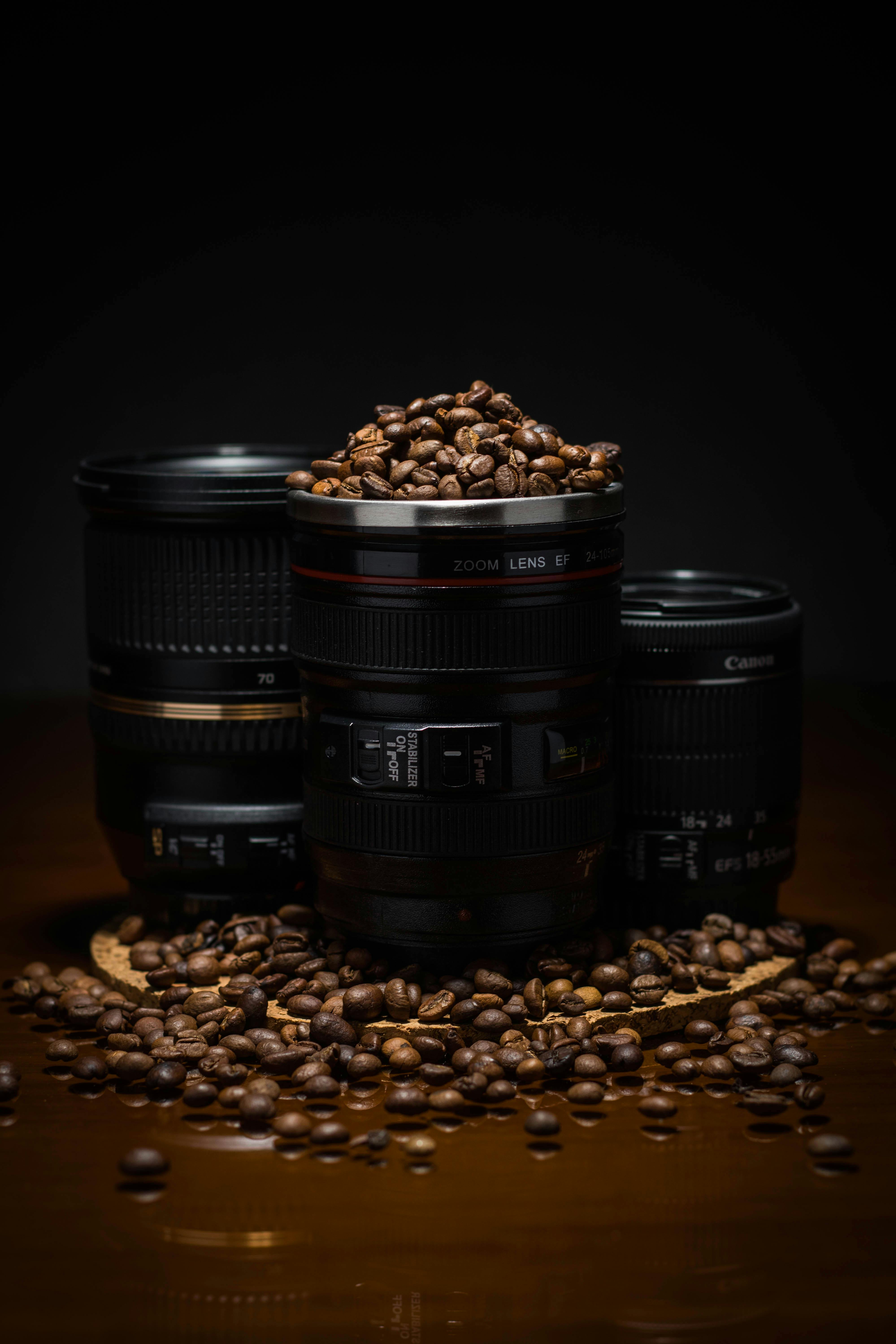 Photo of Coffee Beans on Camera Lens · Free Stock Photo