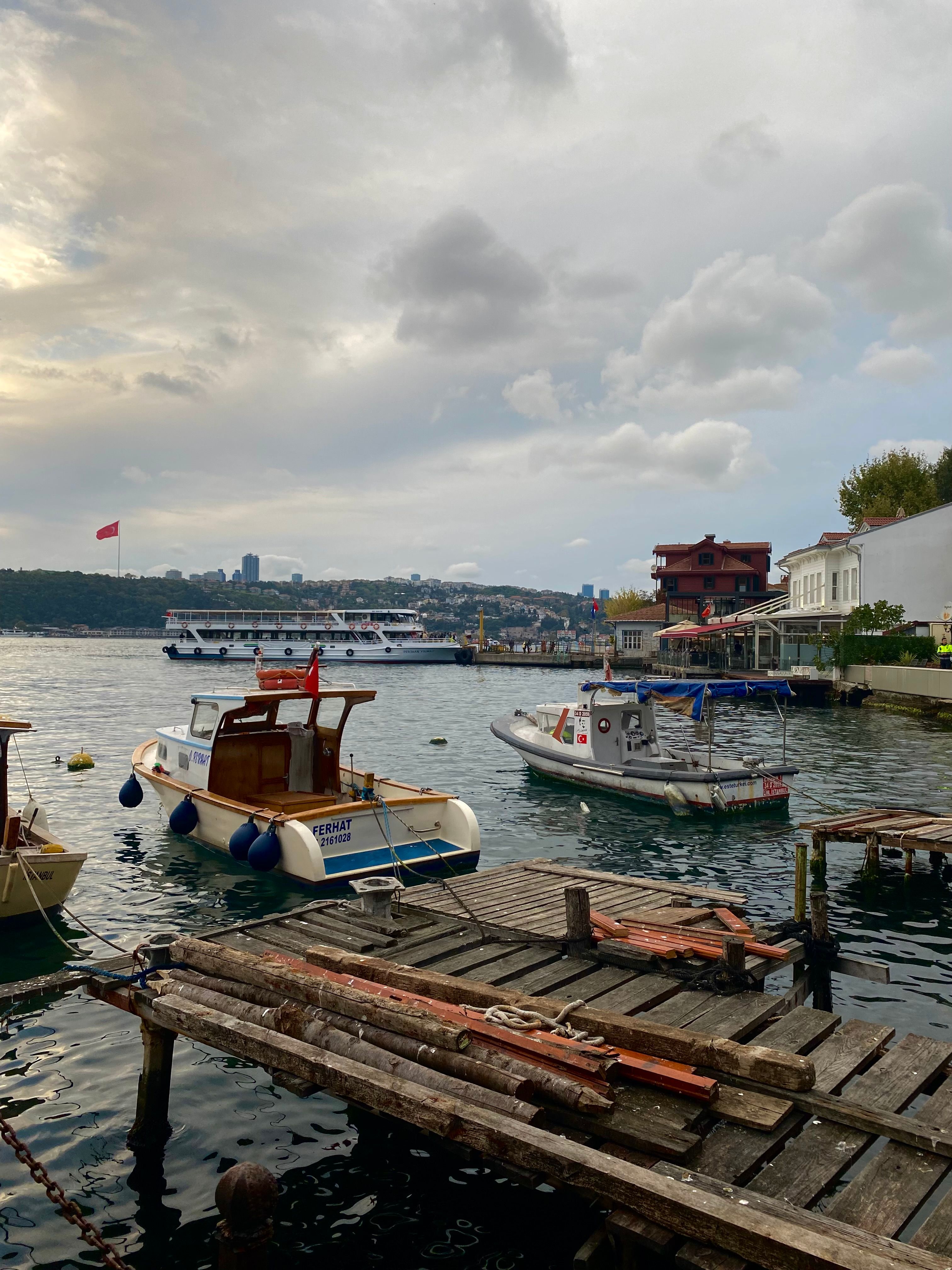 Back View of a Man Sitting on a Bench and Looking at a Harbour in ...
