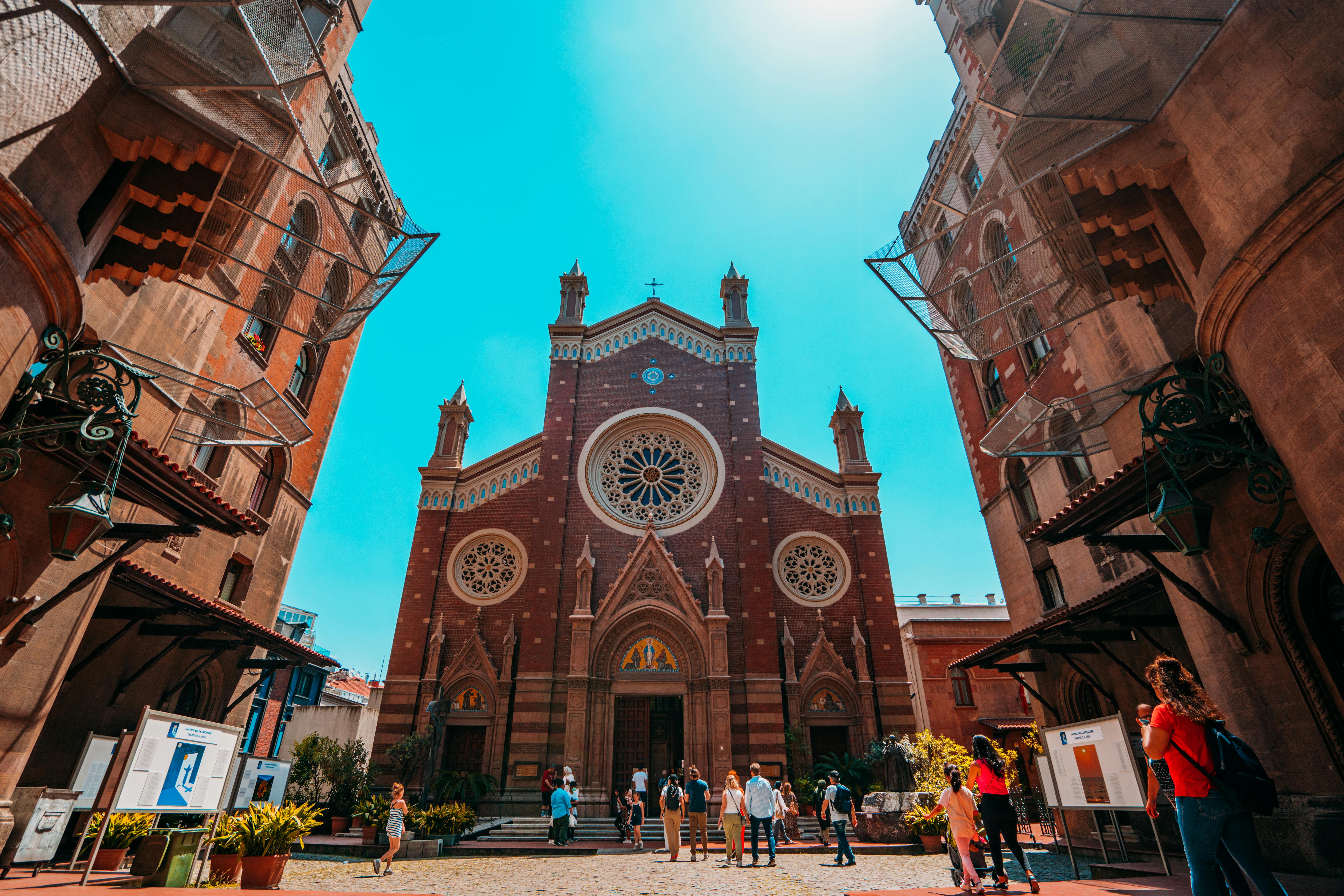 People Walking Towards the Saint Antuan Church in Istanbul Turkey ...