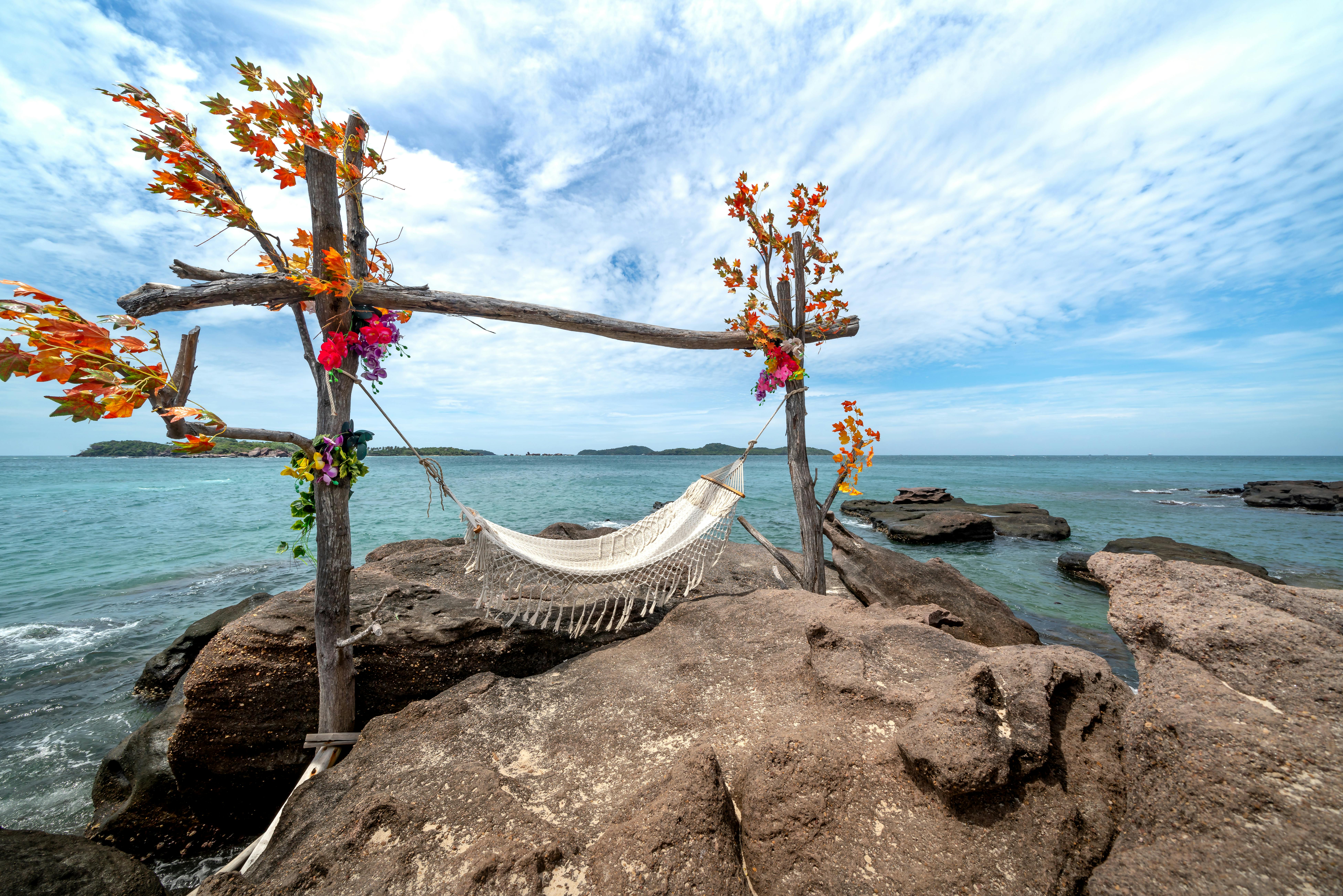 White Hammock on the Rock near Sea · Free Stock Photo