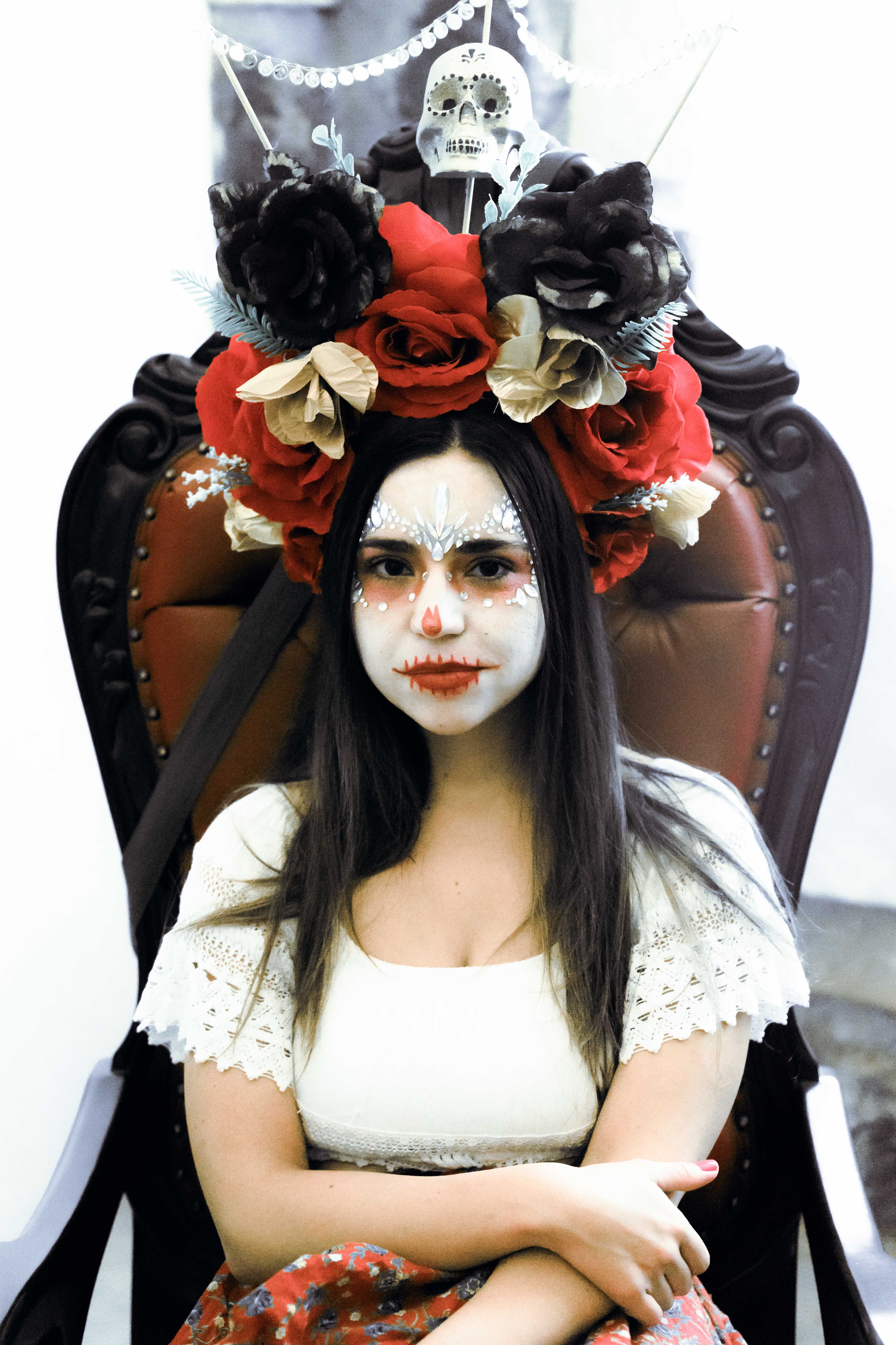 Woman with a Painted Death Mask on her Face · Free Stock Photo