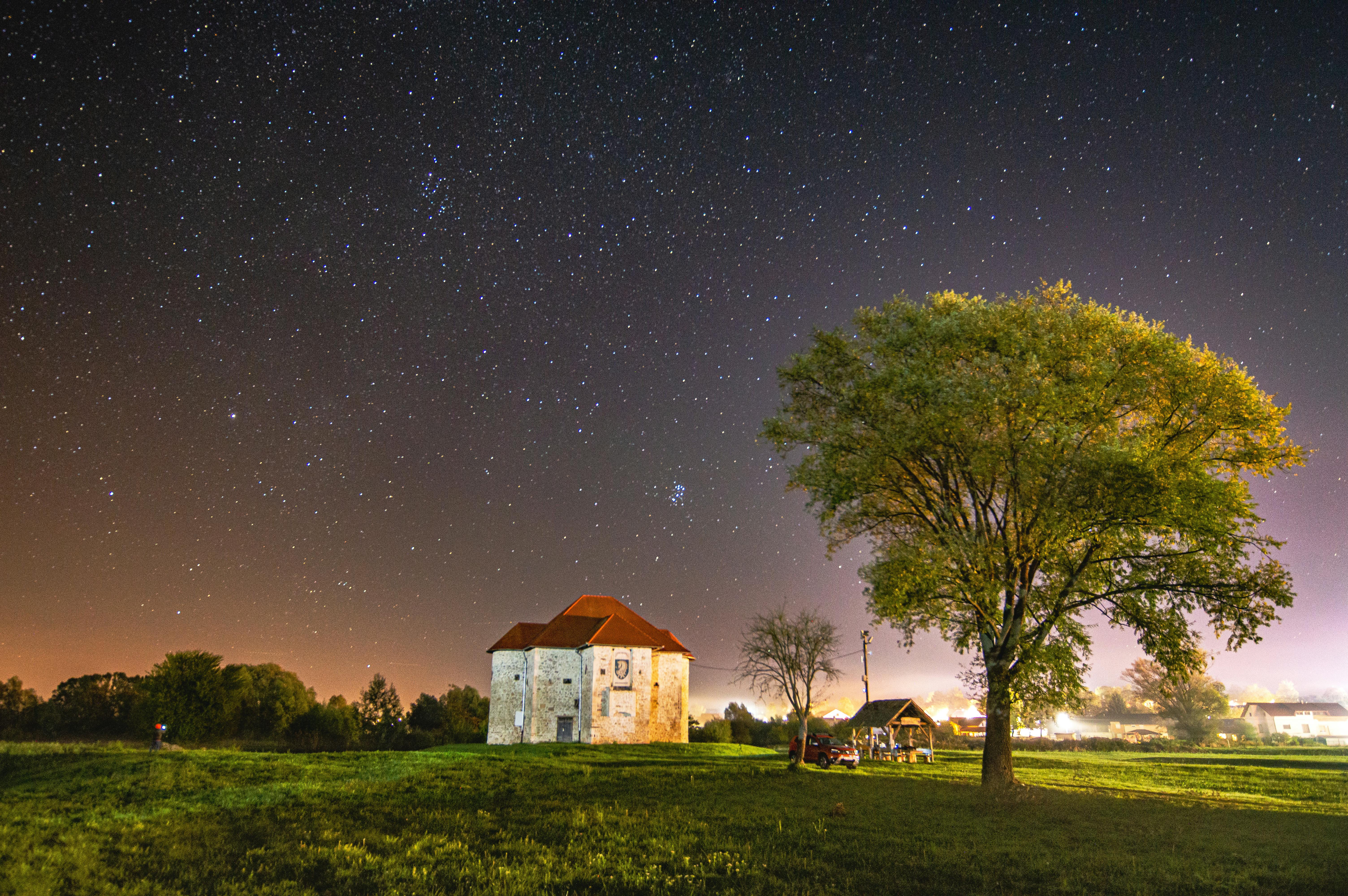 Stars in Night Sky over Farm · Free Stock Photo