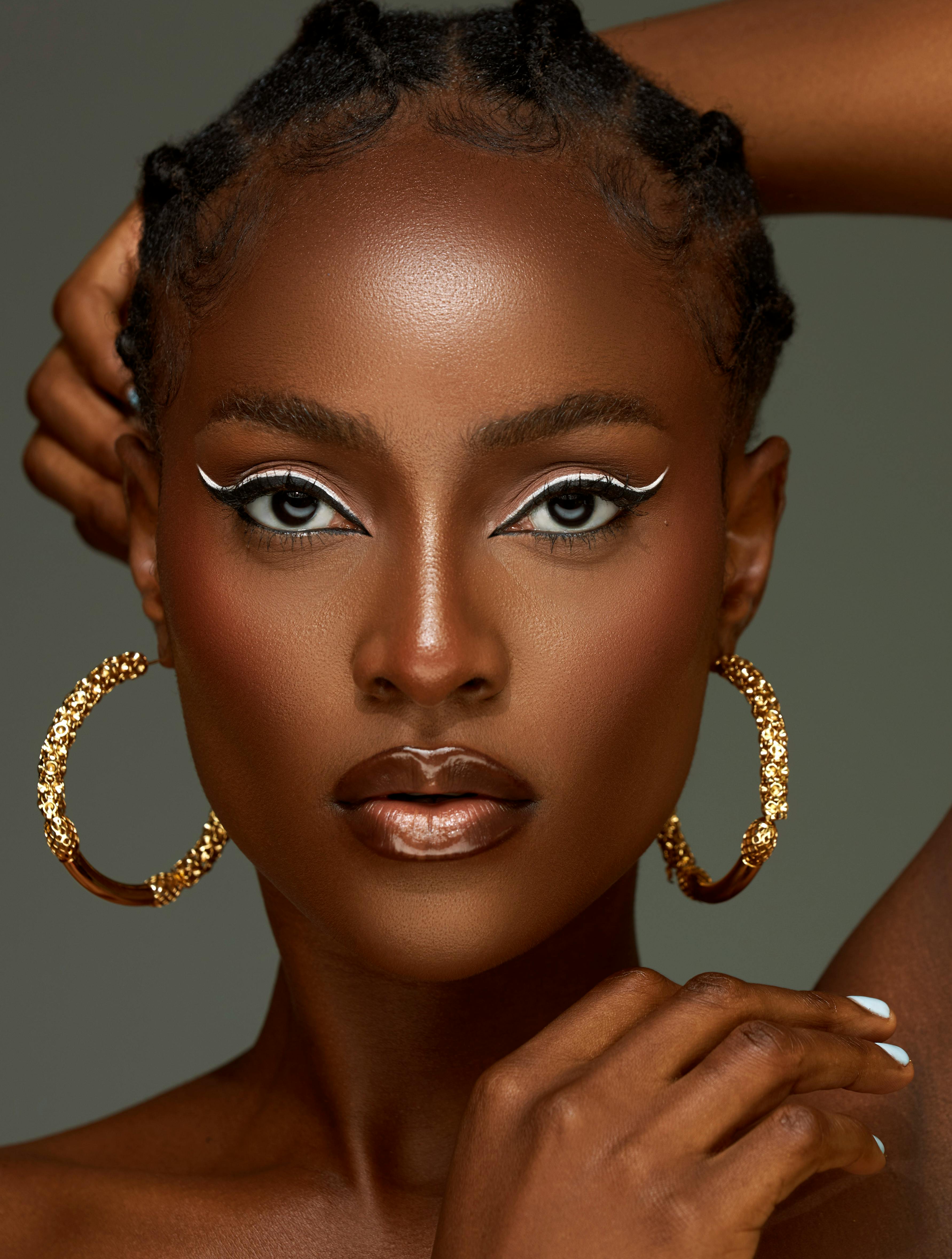 Portrait of Beautiful Woman with Makeup and Golden Earrings · Free ...