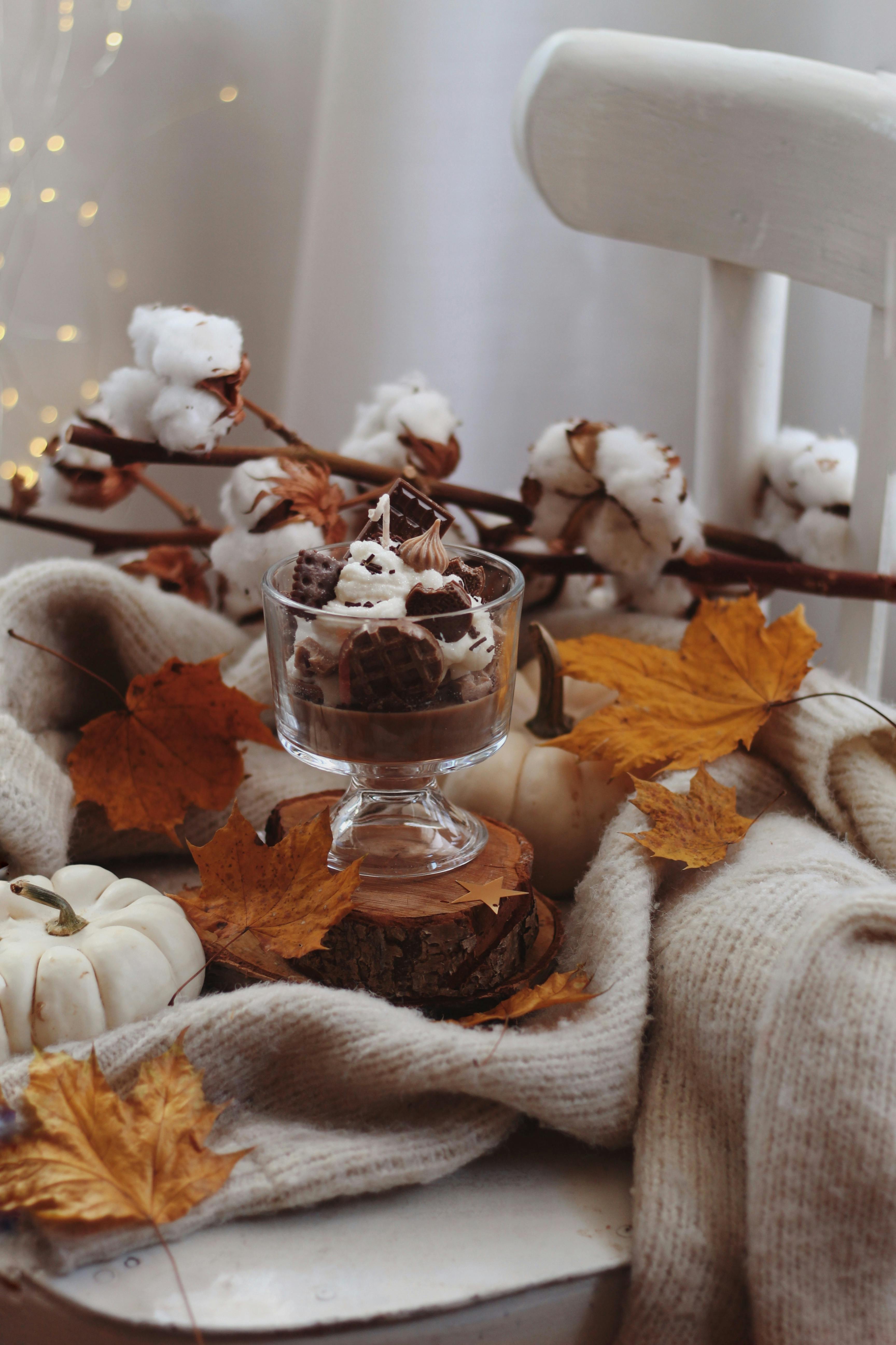 Leaves around Ice Cream in Glass · Free Stock Photo