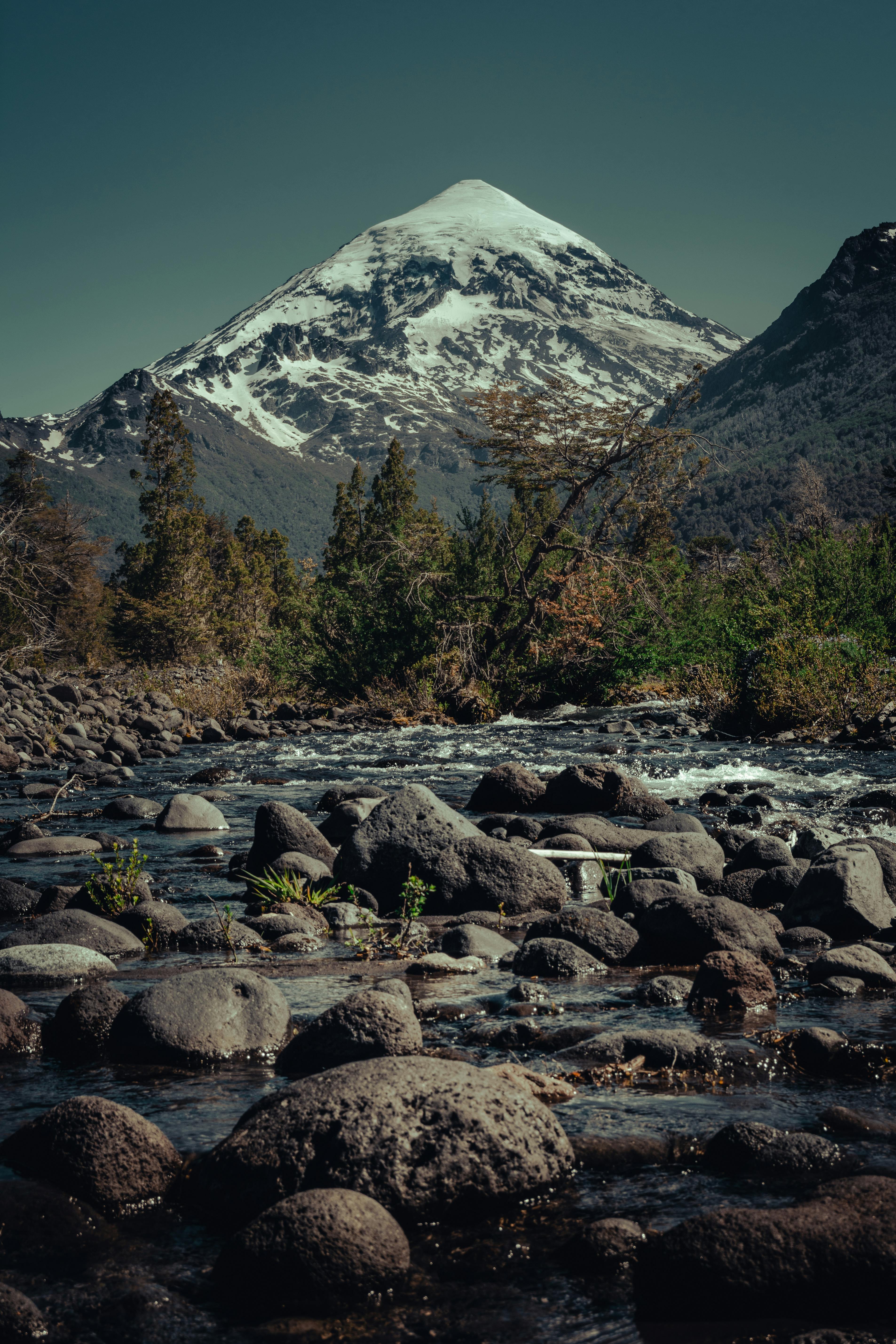 Rocky Stream and the Lanin Volcano in Lanin National Park, Patagonia ...