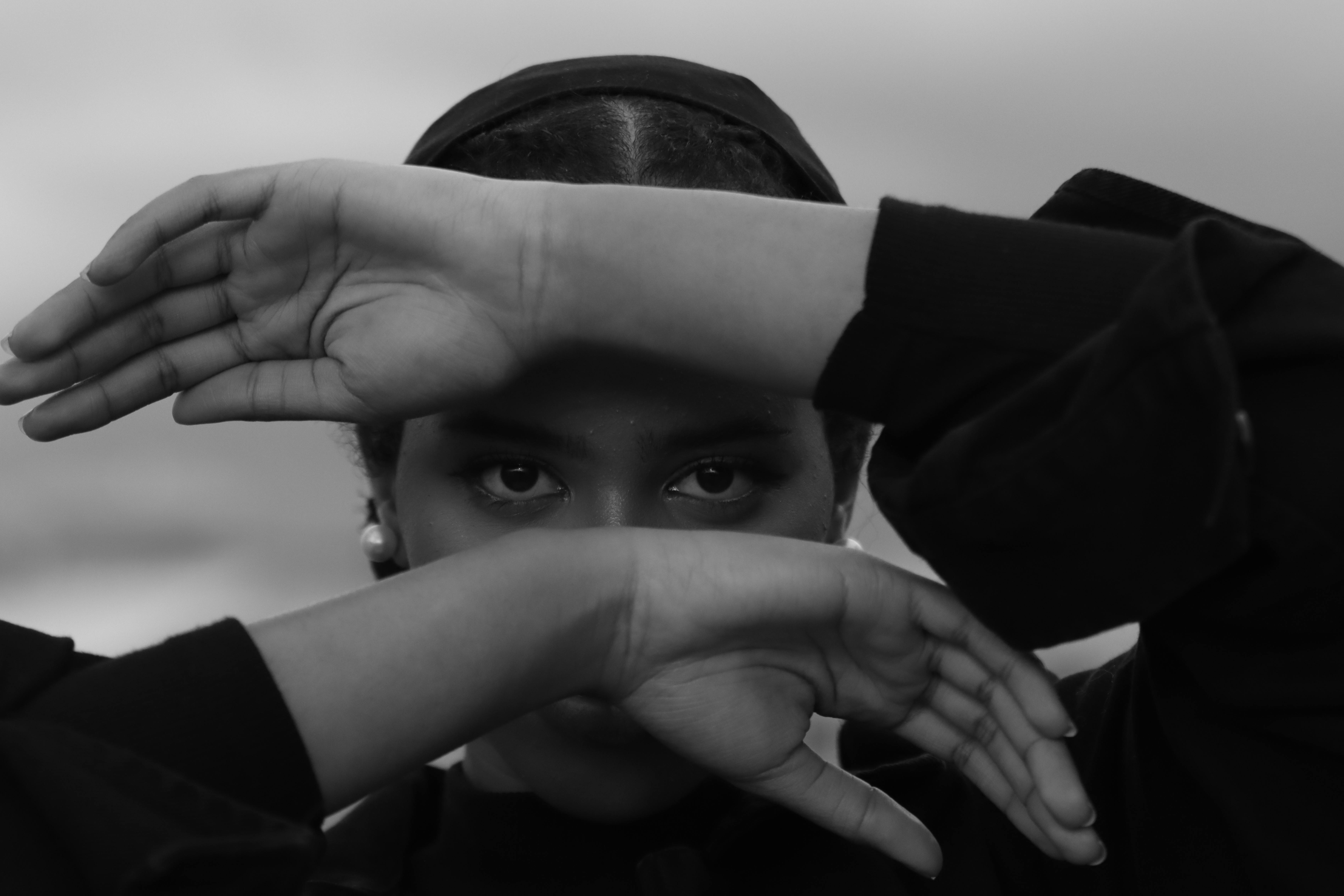 Grayscale Photography of a Woman Covering Her Face Using Her Hand ...
