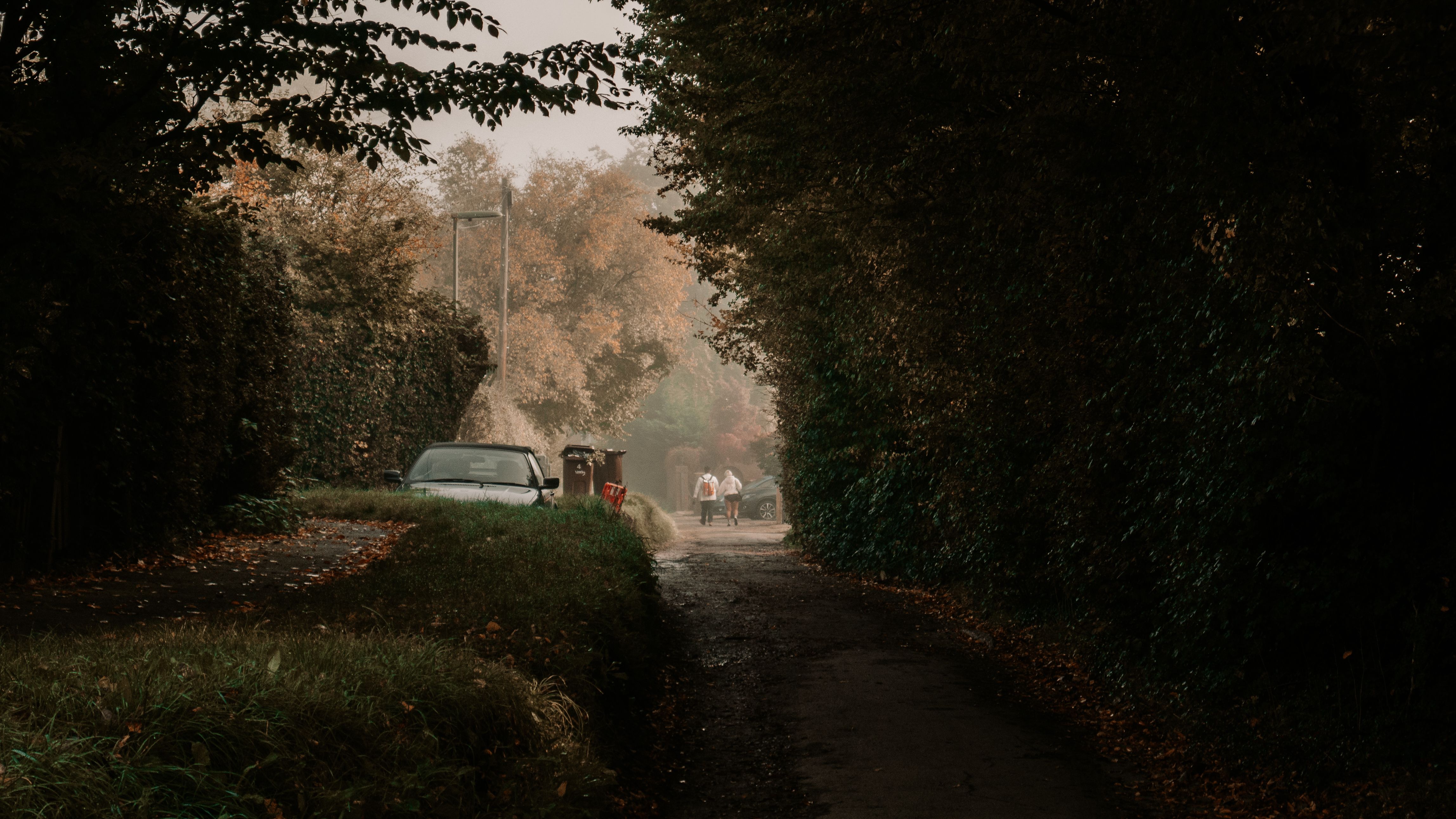 Person Walking On Paved Walkway Under Dark Clouds · Free Stock Photo