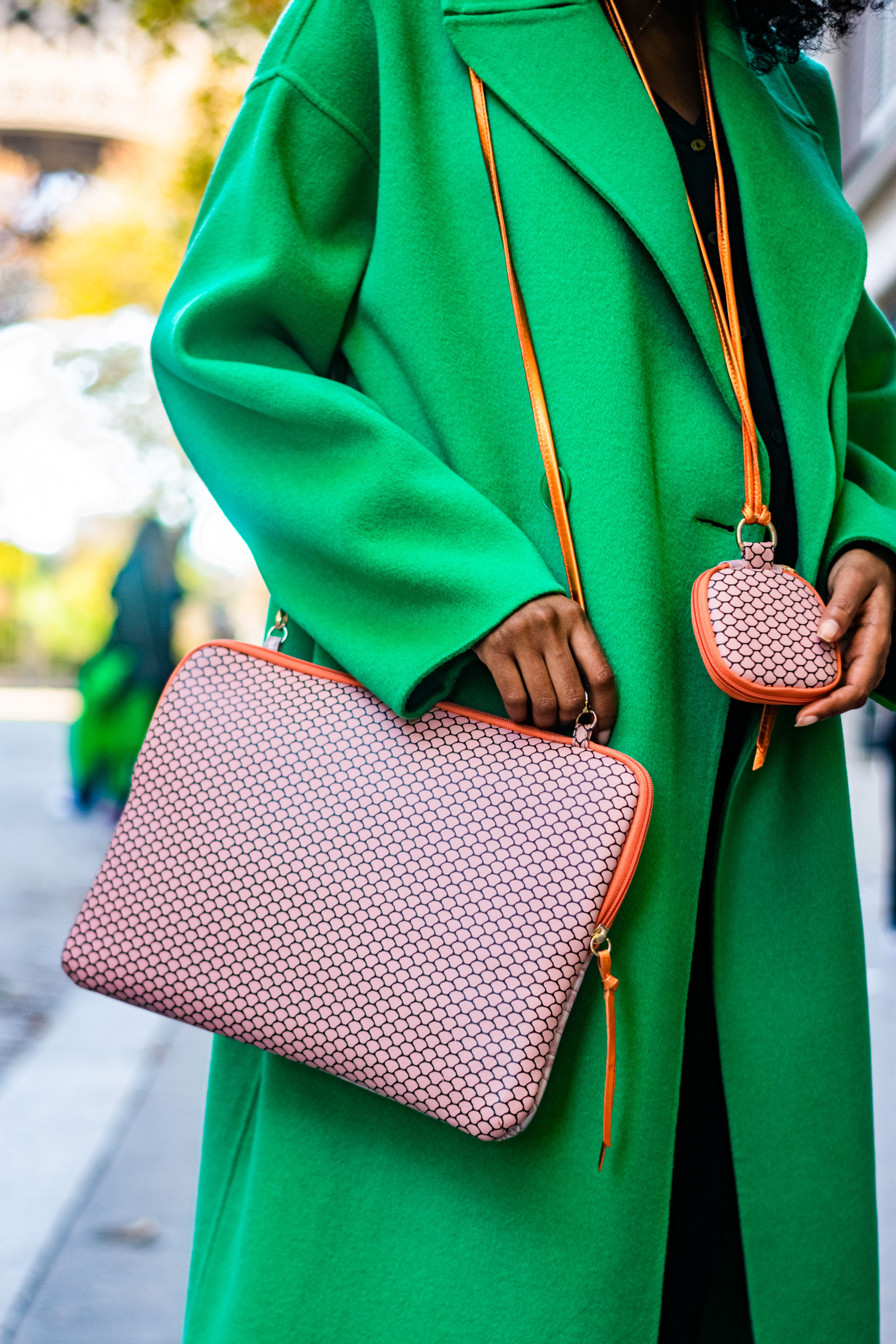Woman in a Green Coat with a Handbag · Free Stock Photo