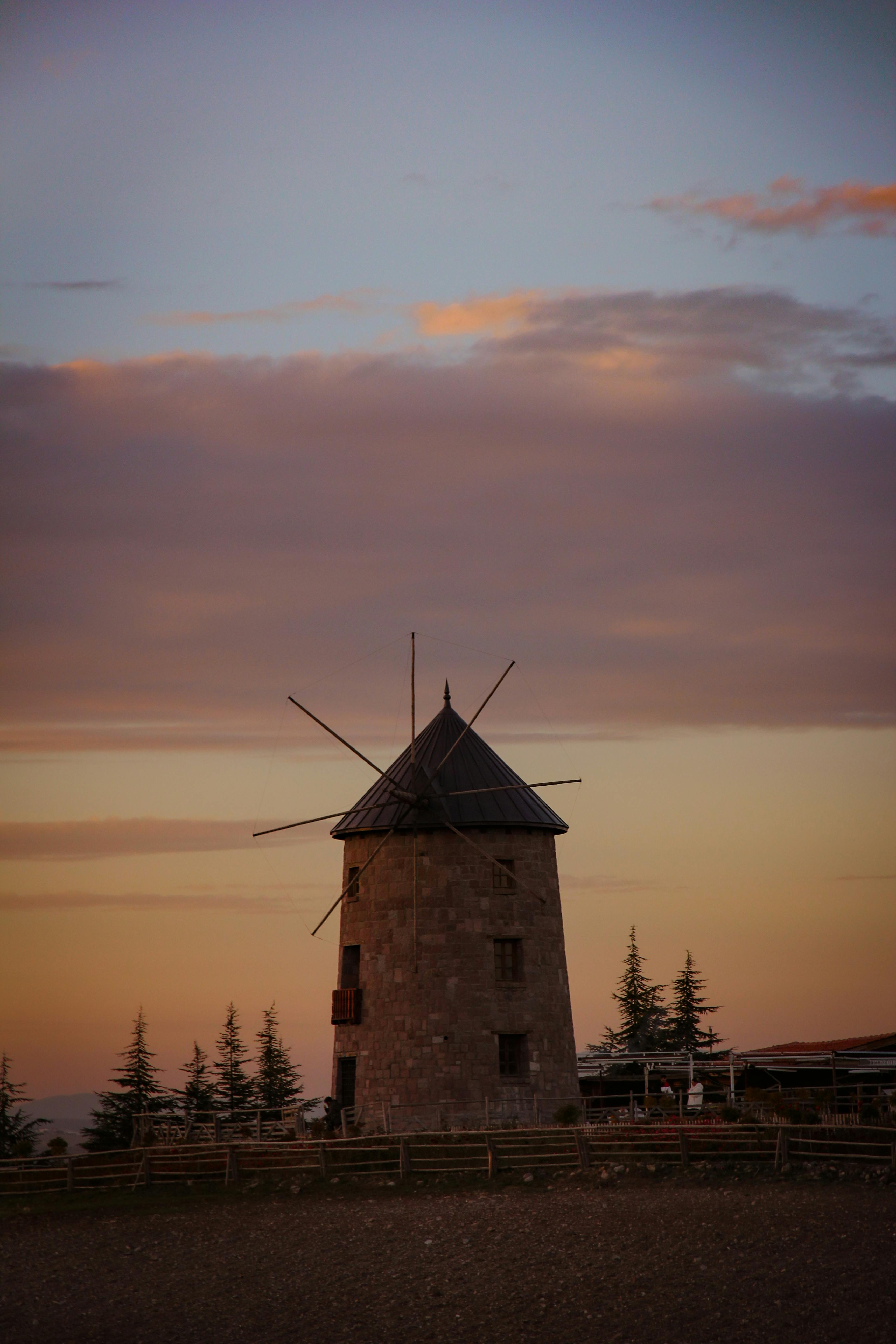 Windmill in Nature on Sunset · Free Stock Photo