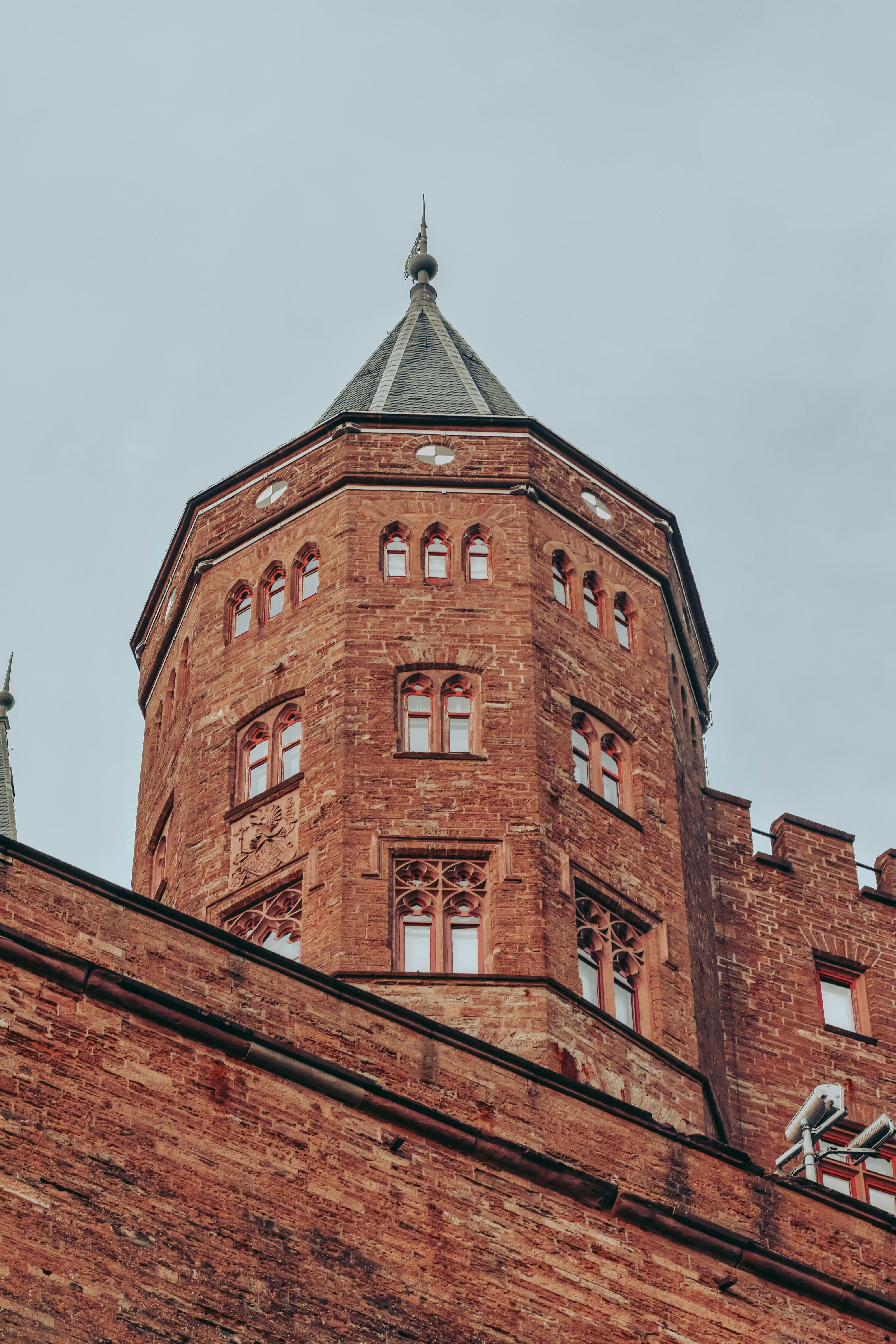 A Low Angle Shot of a Brick Building Under the Clear Sky · Free Stock Photo