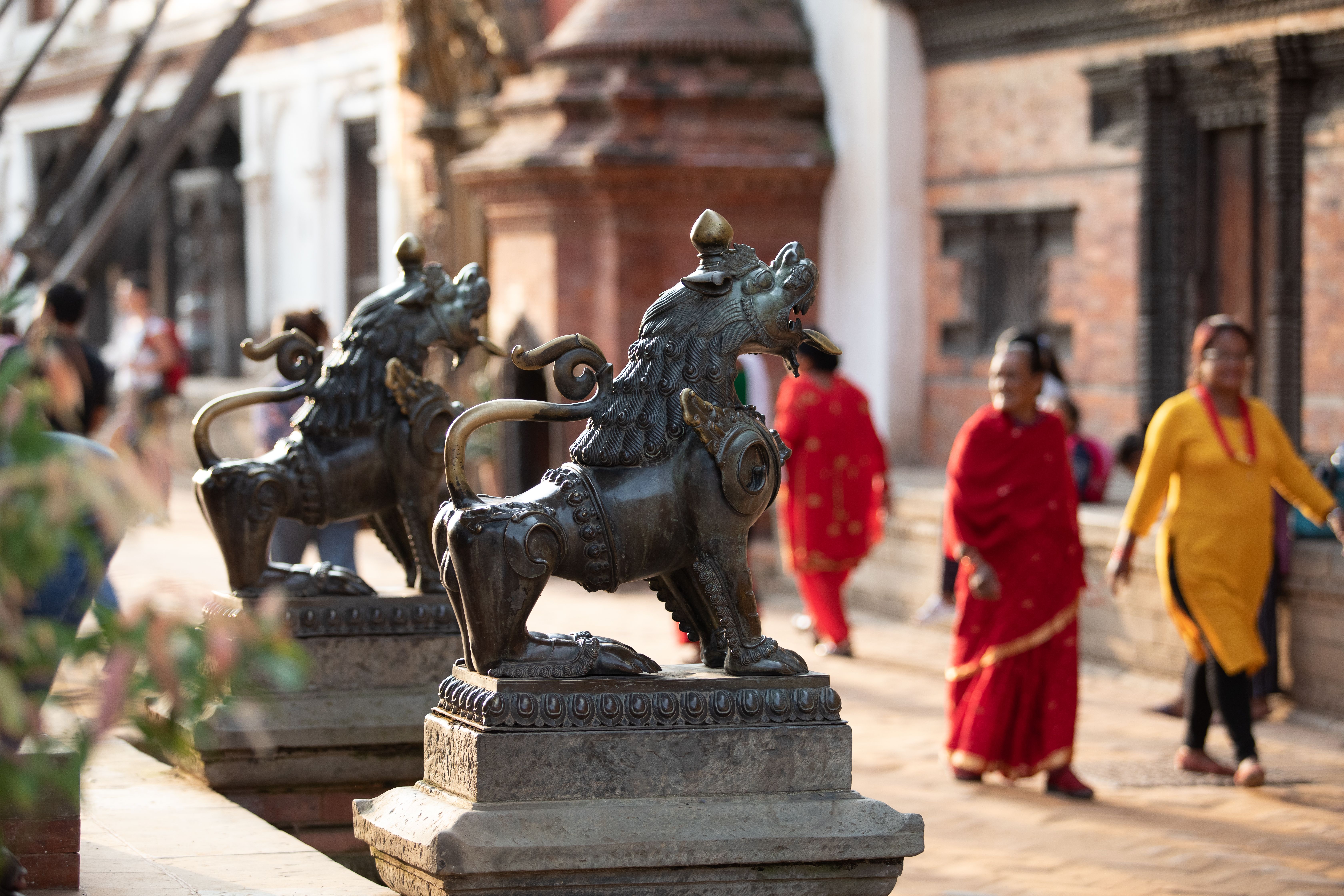 Two Lion Sculptures at Durbar Square in Kathmandu · Free Stock Photo