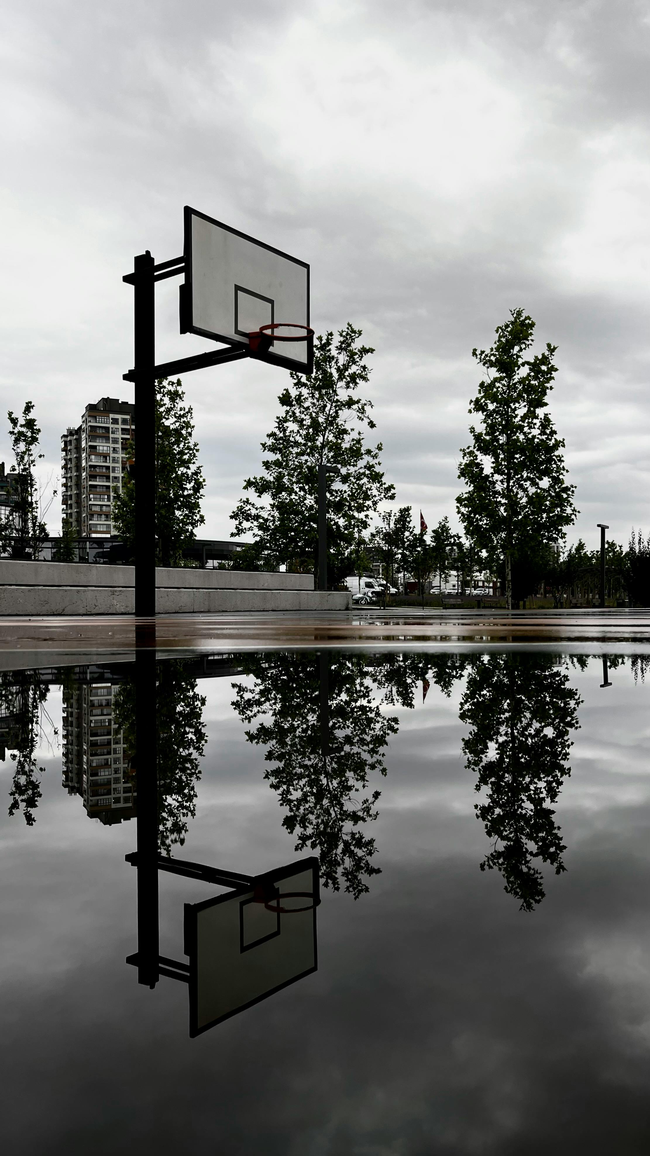 Basketball Hoop Reflecting on Water · Free Stock Photo