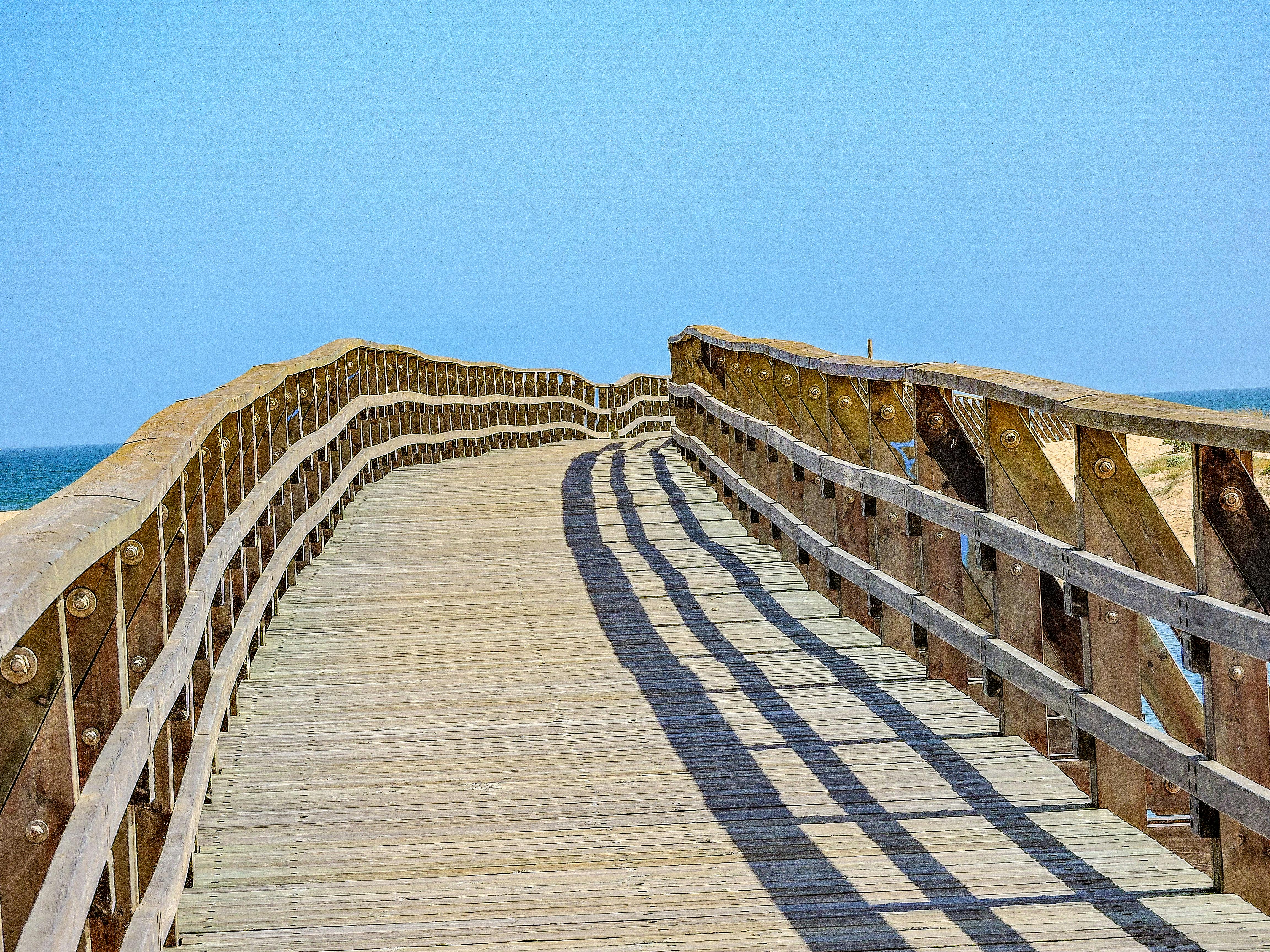 Brown Wooden Boardwalk Under Blue Sky · Free Stock Photo