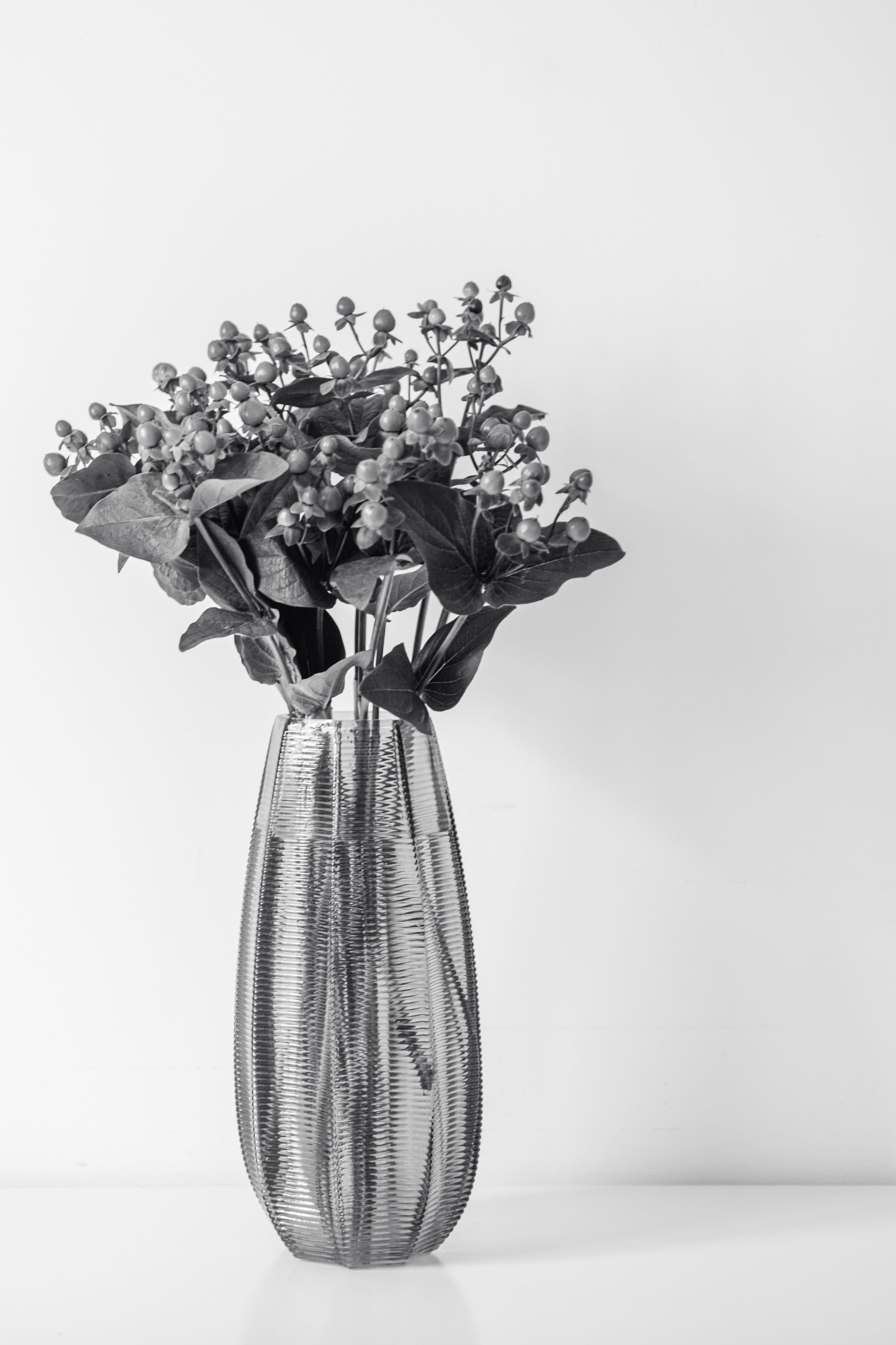 A Grayscale Photo of a Flowers on Glass Vase · Free Stock Photo
