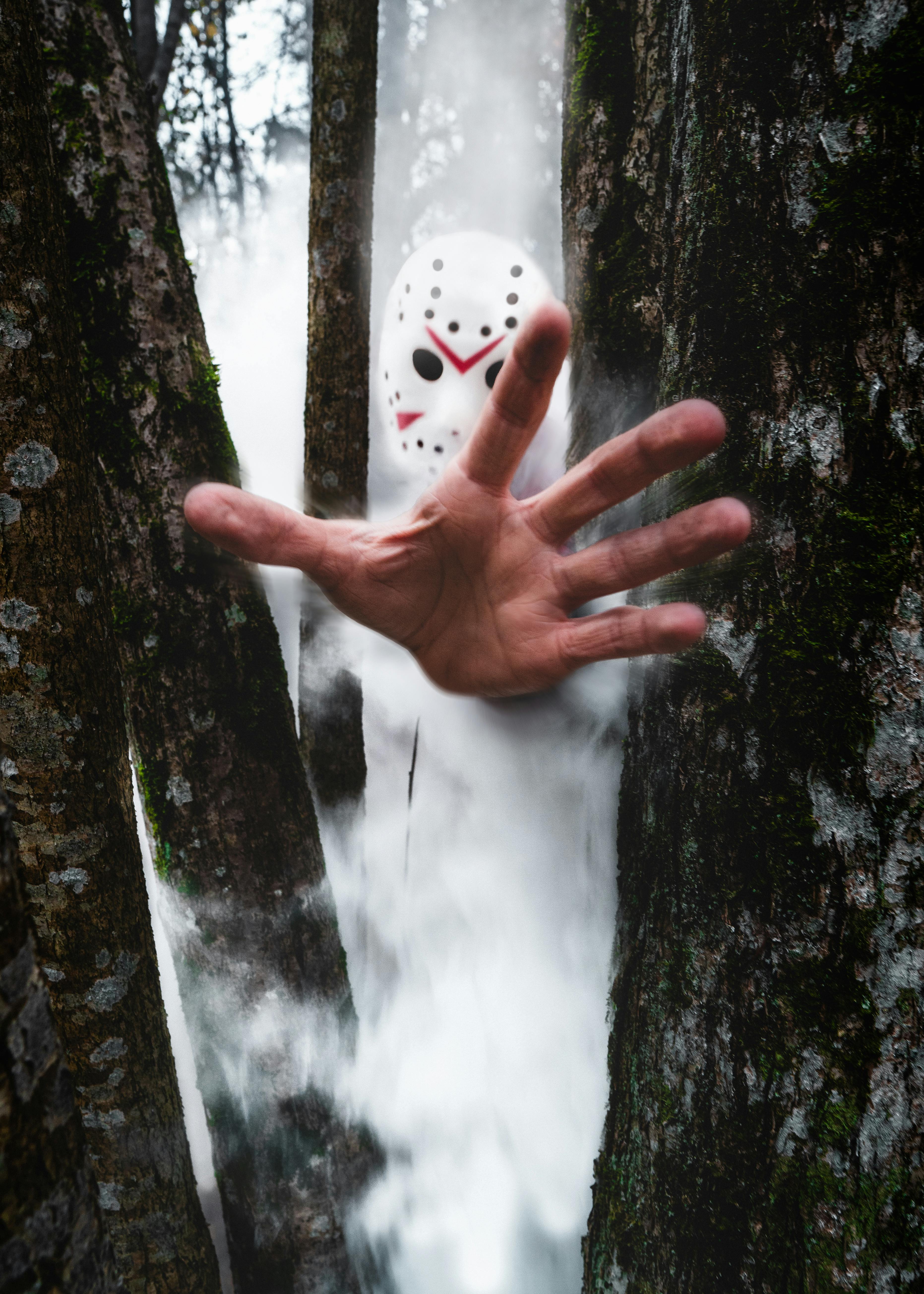 Person Wearing a Scary Mask behind Trees · Free Stock Photo