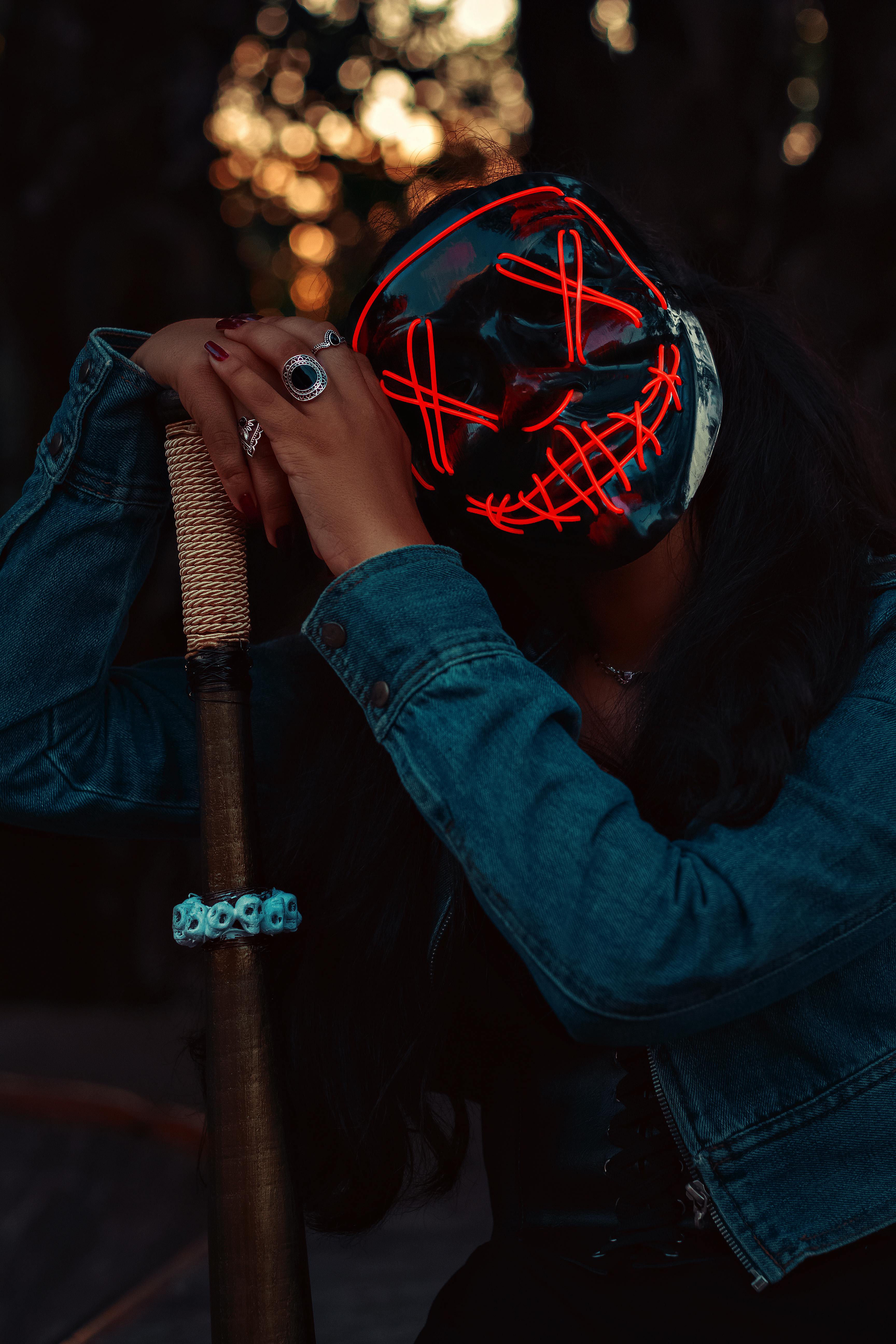 Woman in Spooky Mask with Baseball Bat · Free Stock Photo