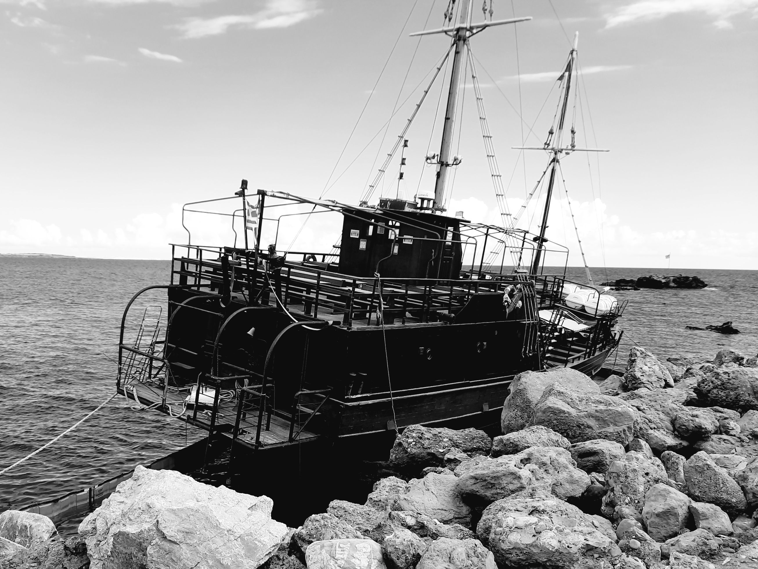 Black and White Photo of a Moored Ship · Free Stock Photo
