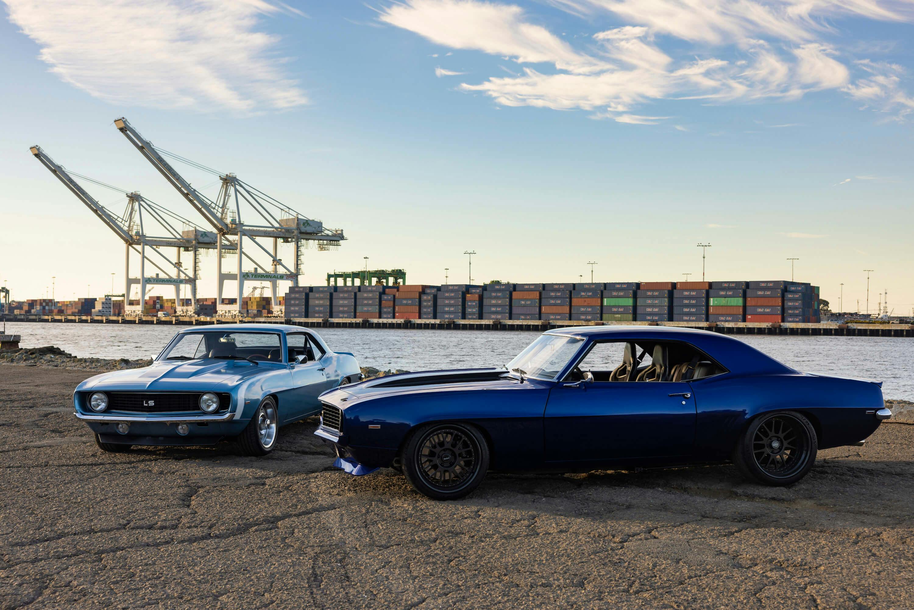 Blue Cars in a Harbor · Free Stock Photo