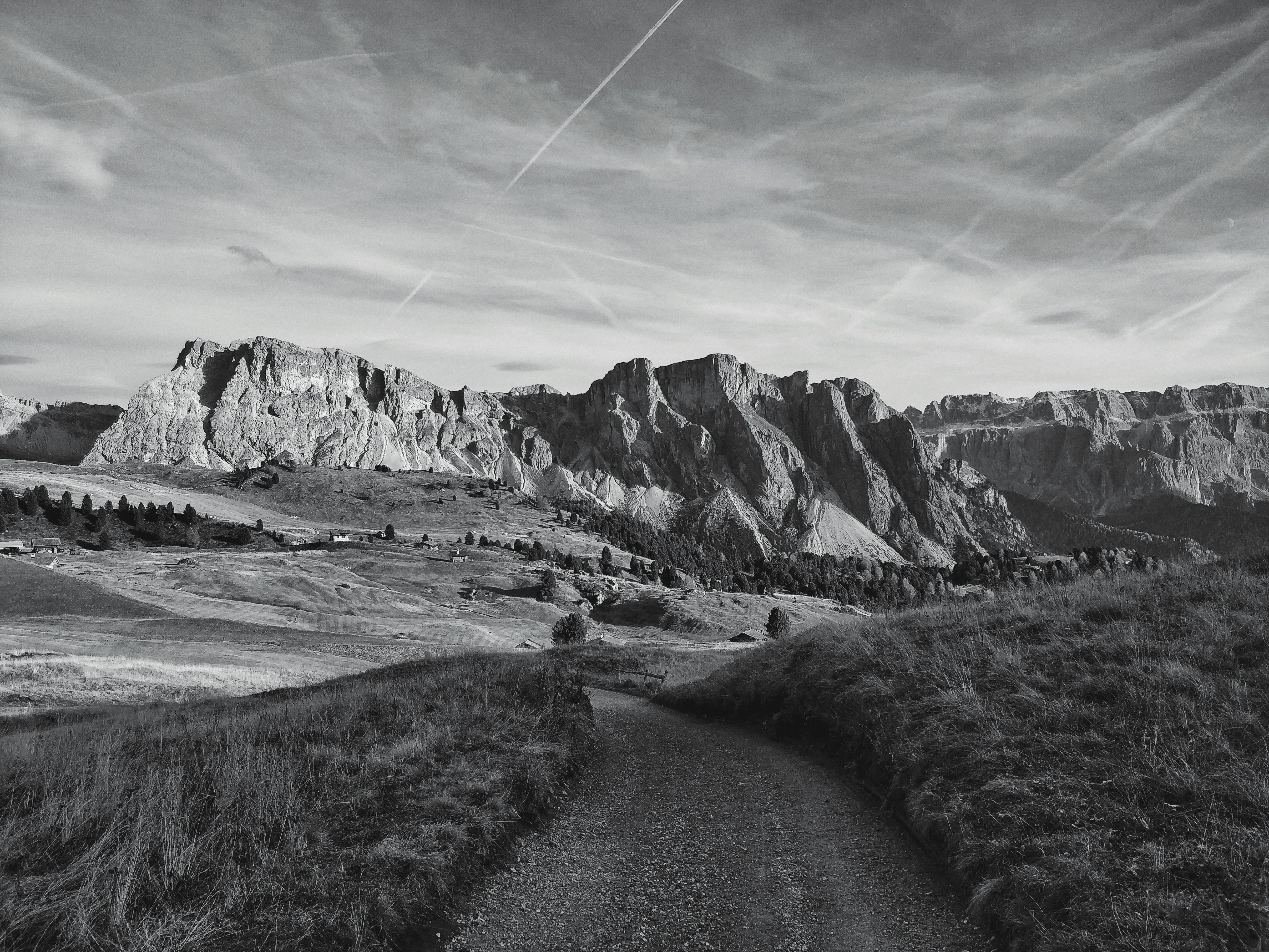 A Grayscale of the Dolomite Mountains · Free Stock Photo