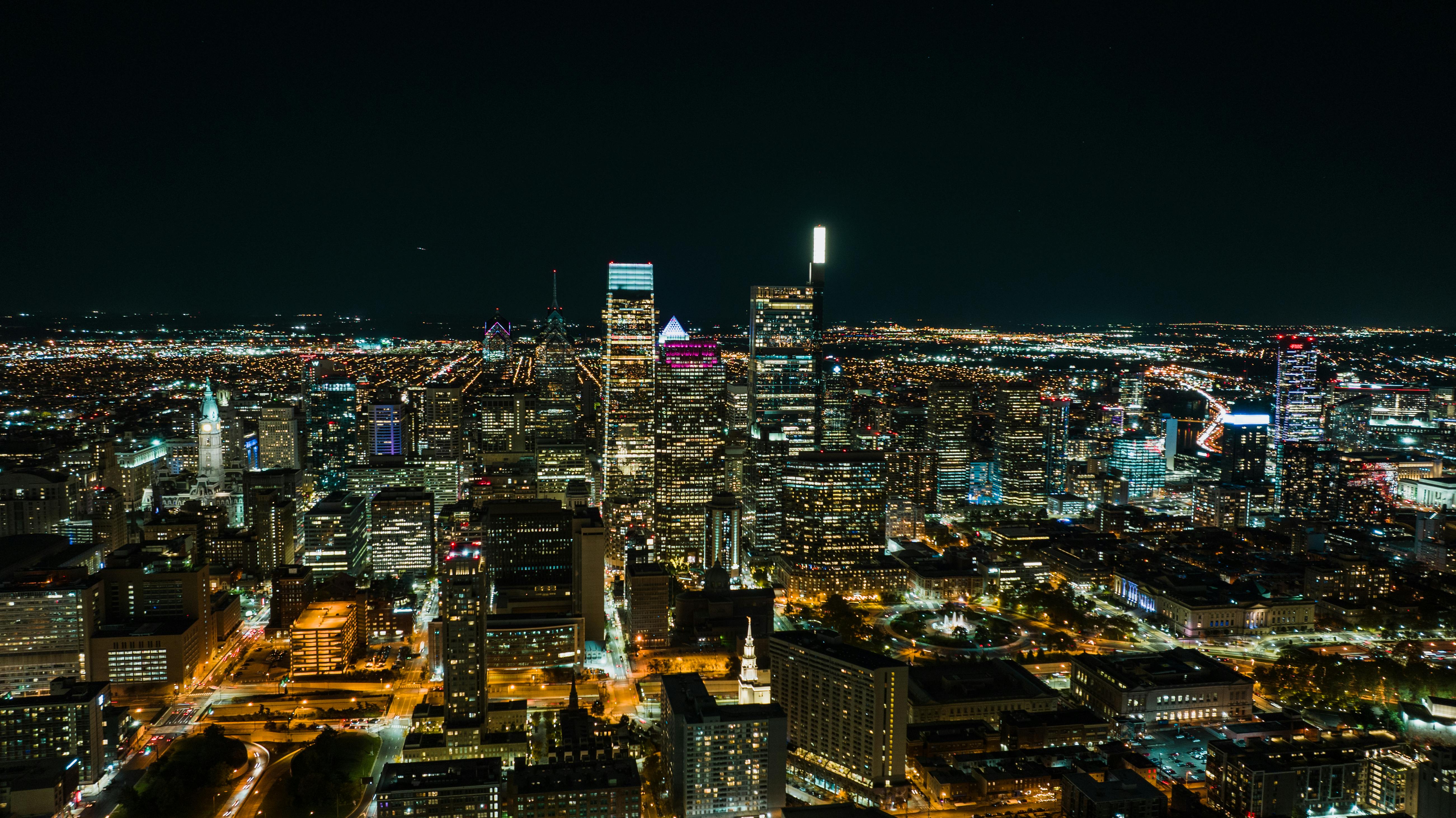 Aerial View of City during Night Time · Free Stock Photo