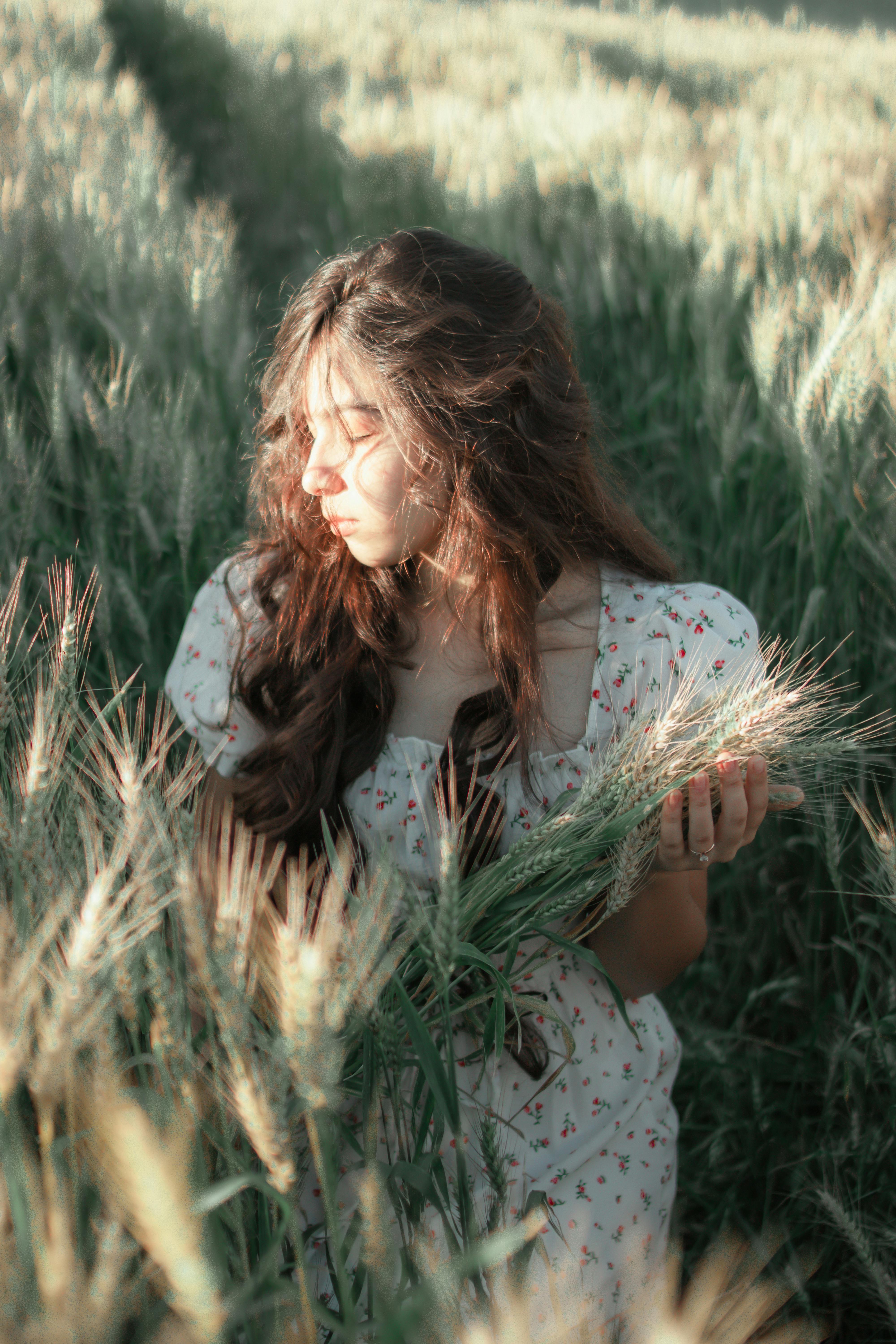 Girl with Spikes in Summer Field · Free Stock Photo